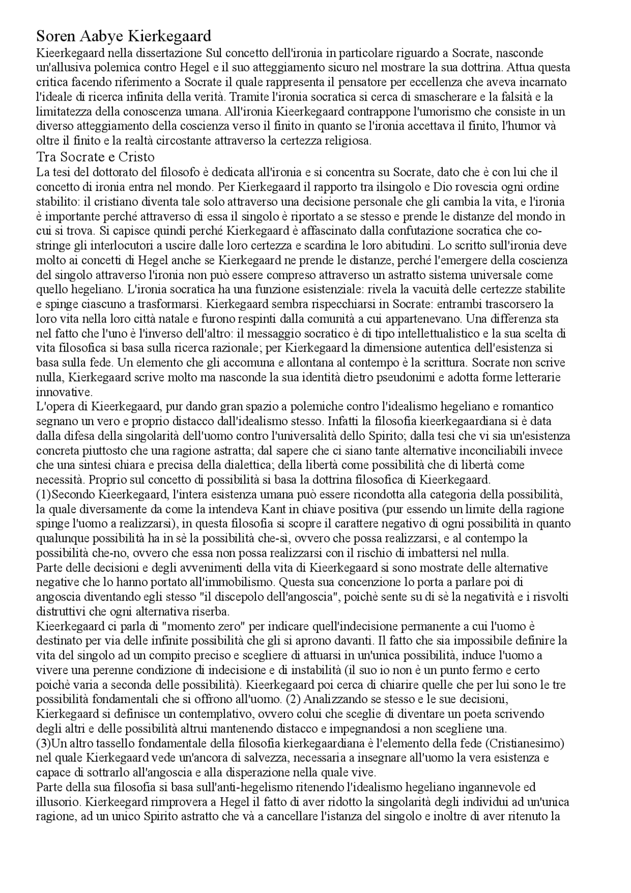 Riassunto Pensiero Filosofico Di Kierkegaard Docsity