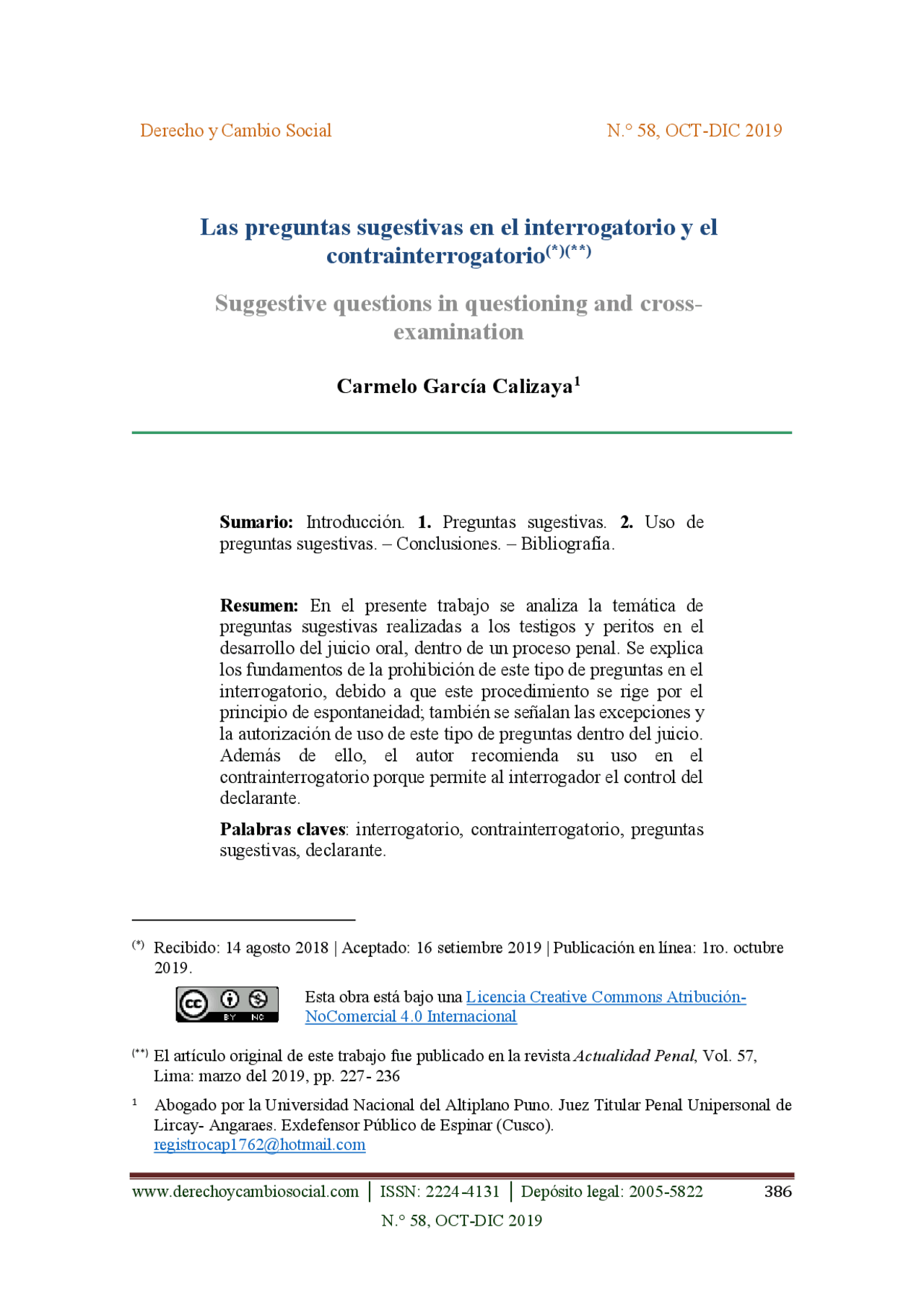 INTERROGATORIO Y CONTRA INTERROGATORIO - Docsity