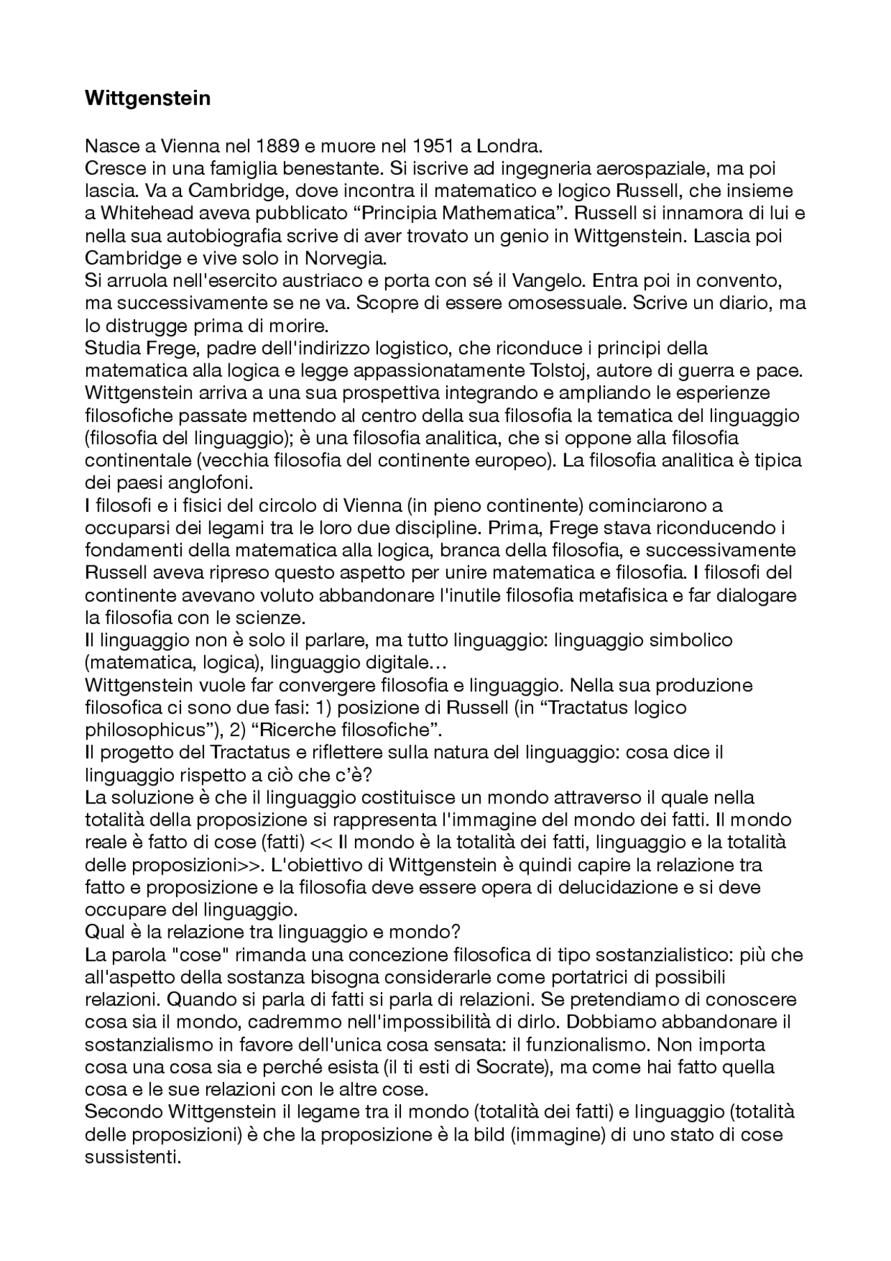 Appunti Filosofia Wittgenstein Appunti Di Filosofia Docsity
