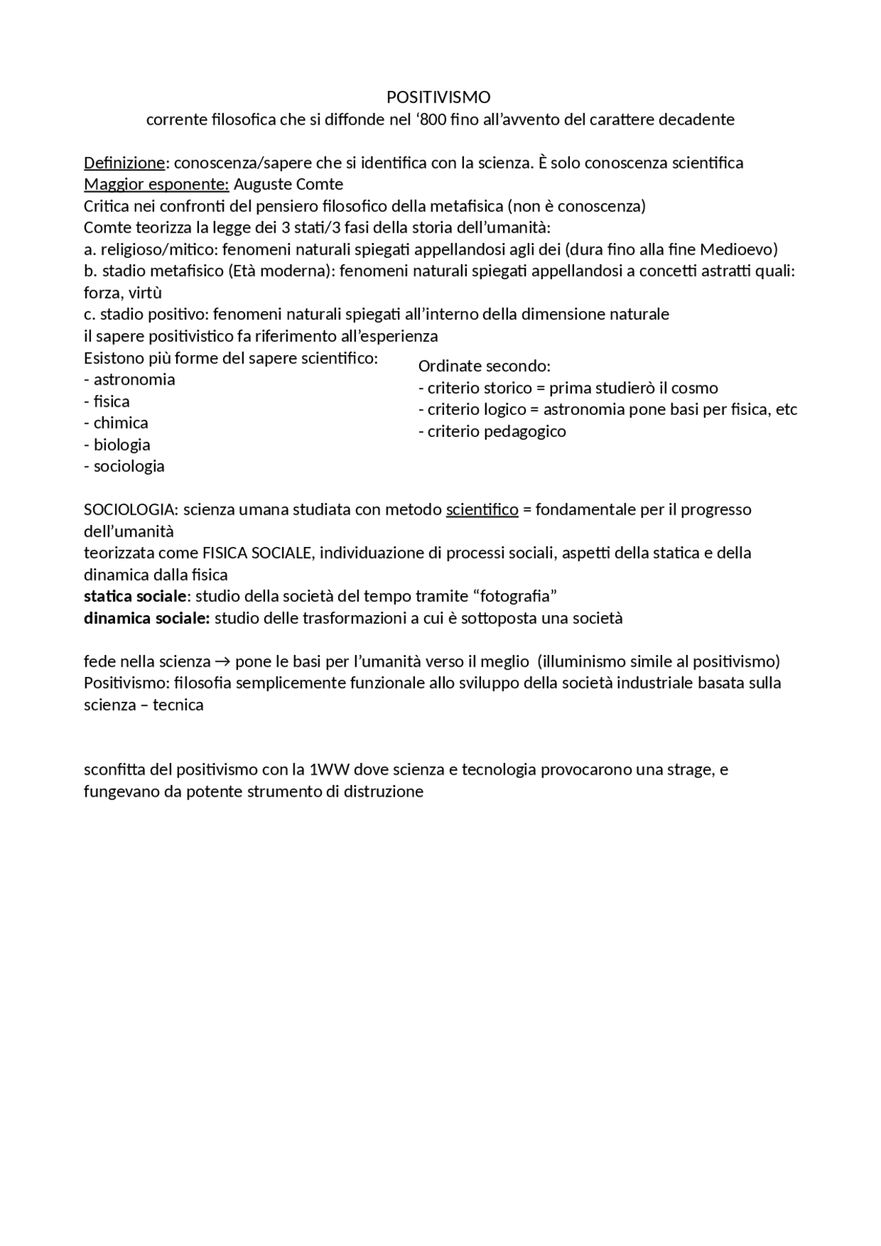 Il Positivismo In Filosofia Docsity