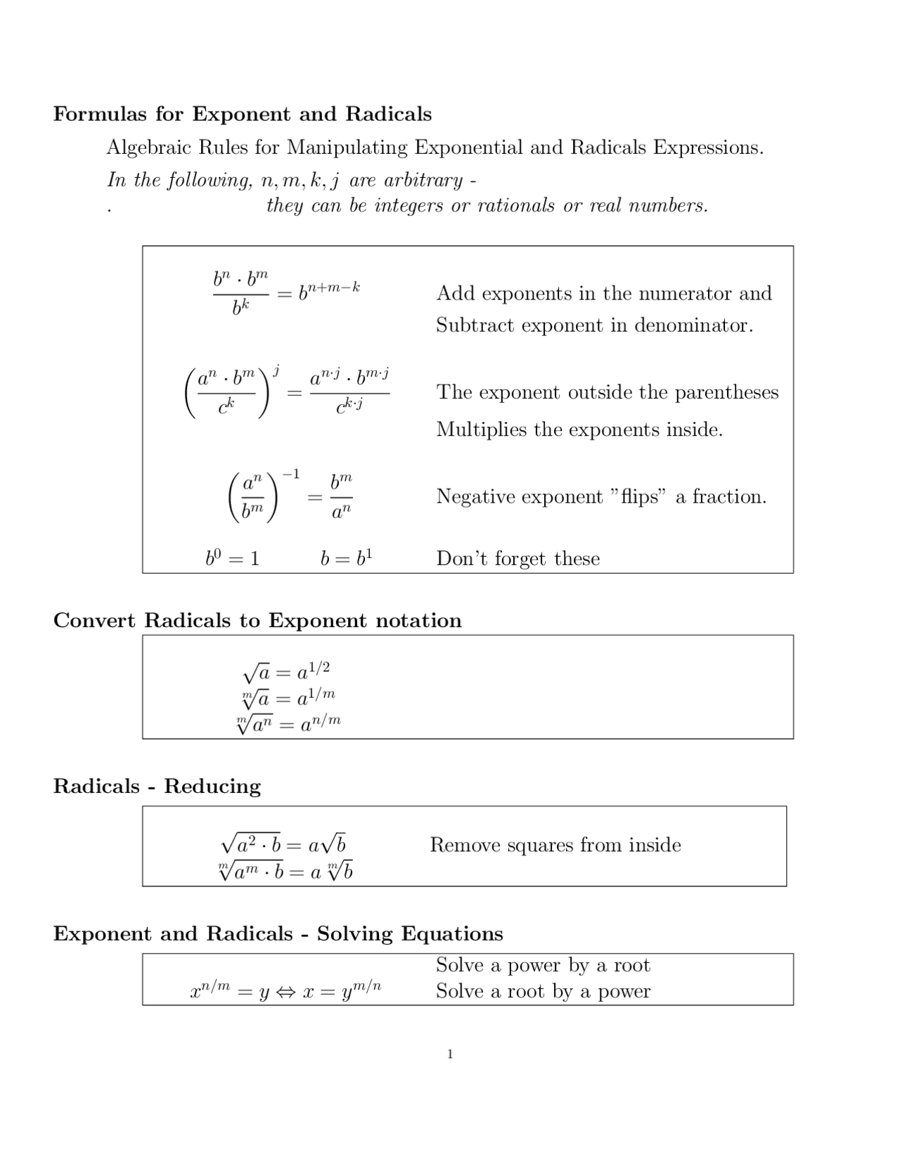 Exponents and Radicals - Docsity