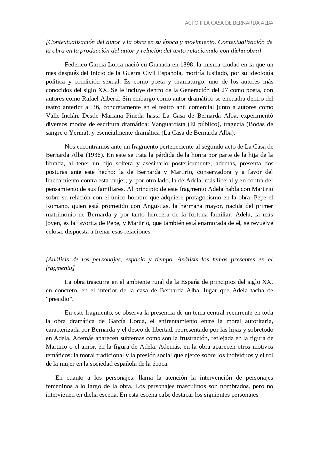 ACTO II DE LA CASA DE BERNARDA ALBA - Docsity