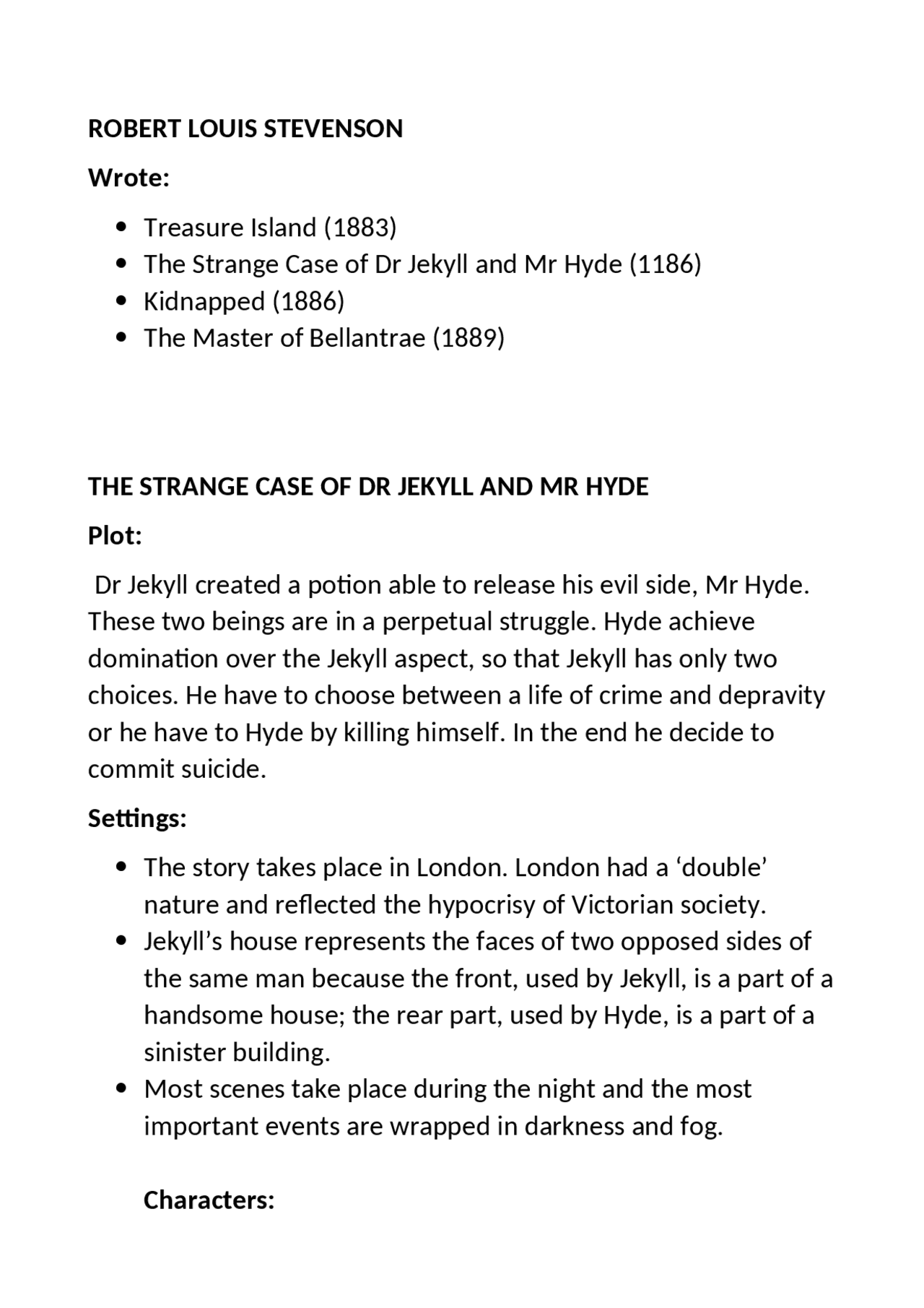 Stevenson The Strange Case Of Dr Jekyll And Mr Hyde Docsity