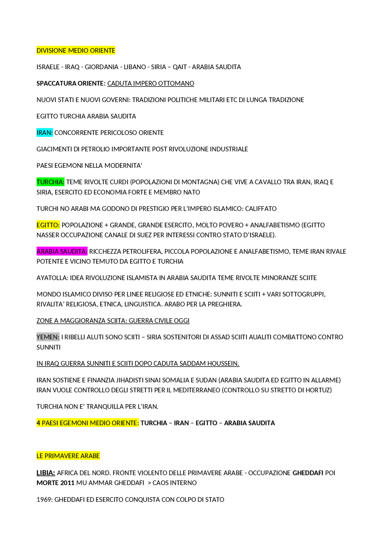 Primavere Arabe e crisi internazionale - Docsity