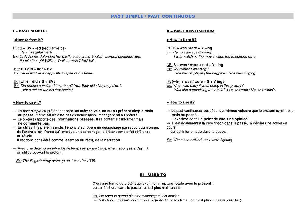 Passé Simple In English Résumés Anglais Docsity