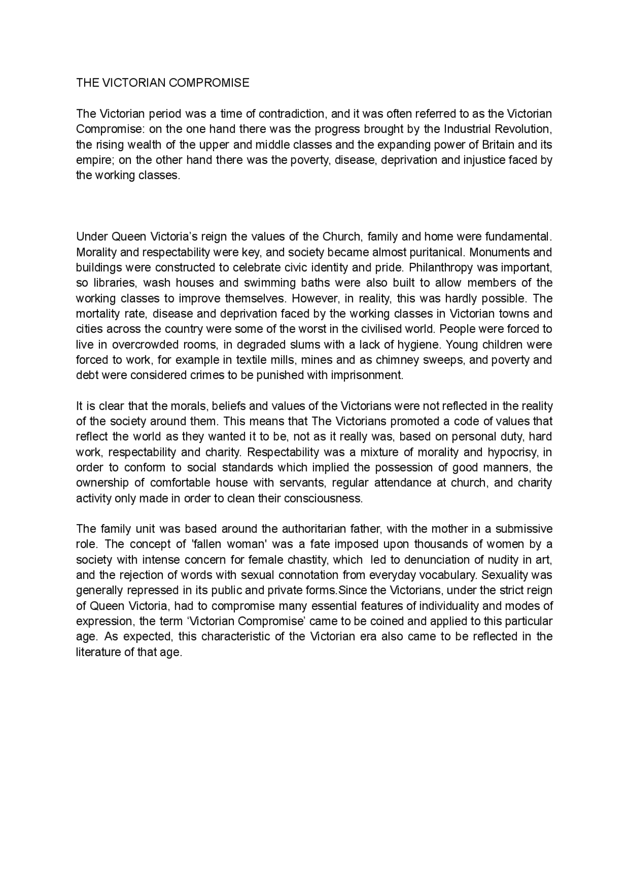 The Victorian Compromise | Sintesi del corso di Inglese | Docsity