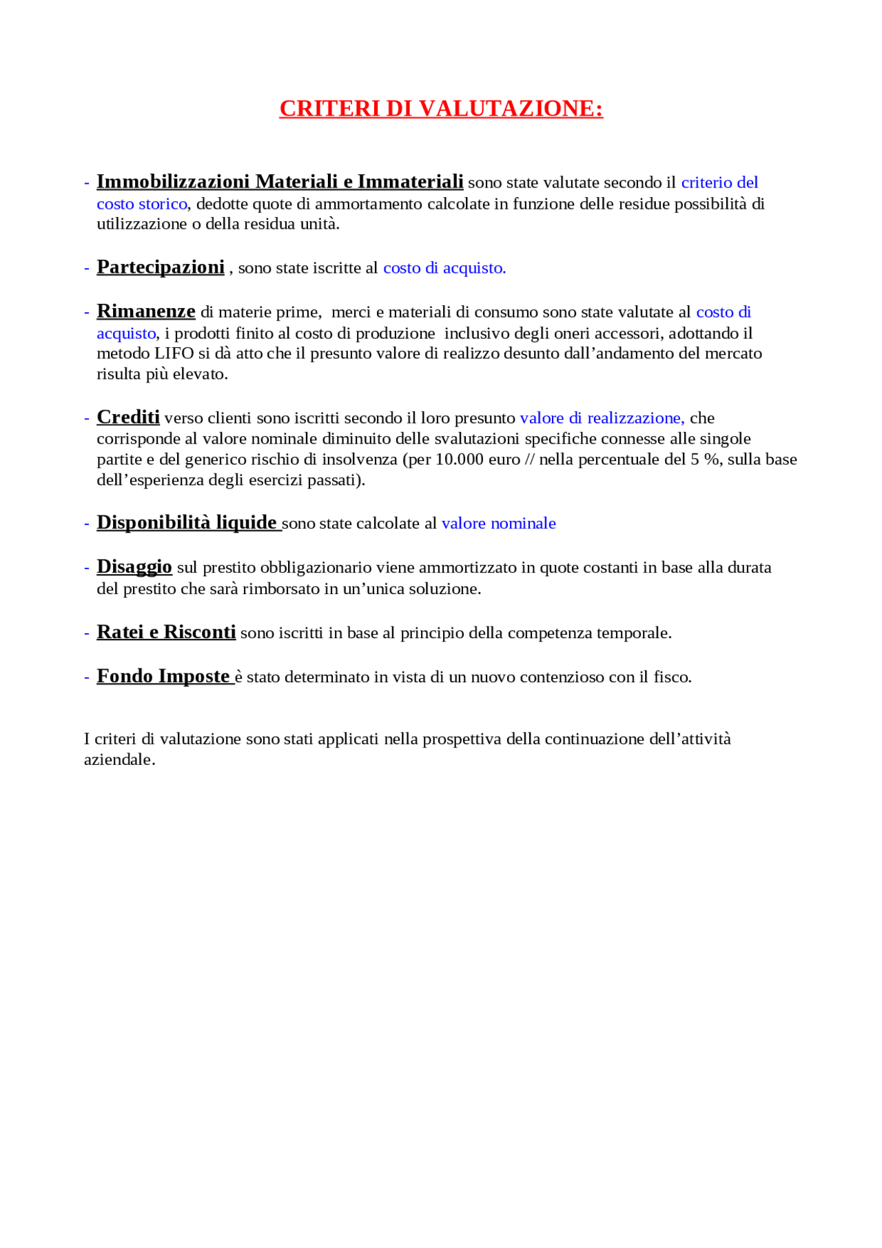 Criteri di valutazione - ragioneria - Docsity