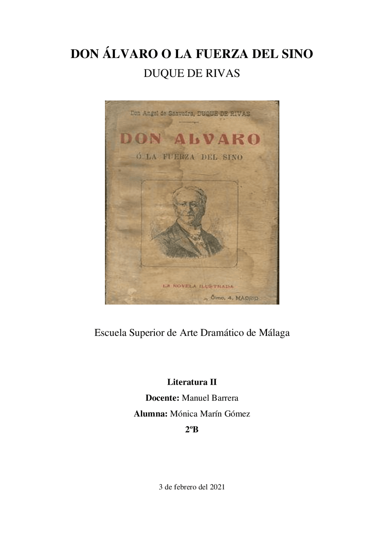Análisis literario DON ALVARO O LA FUERZA DEL SINO | Apuntes de ...