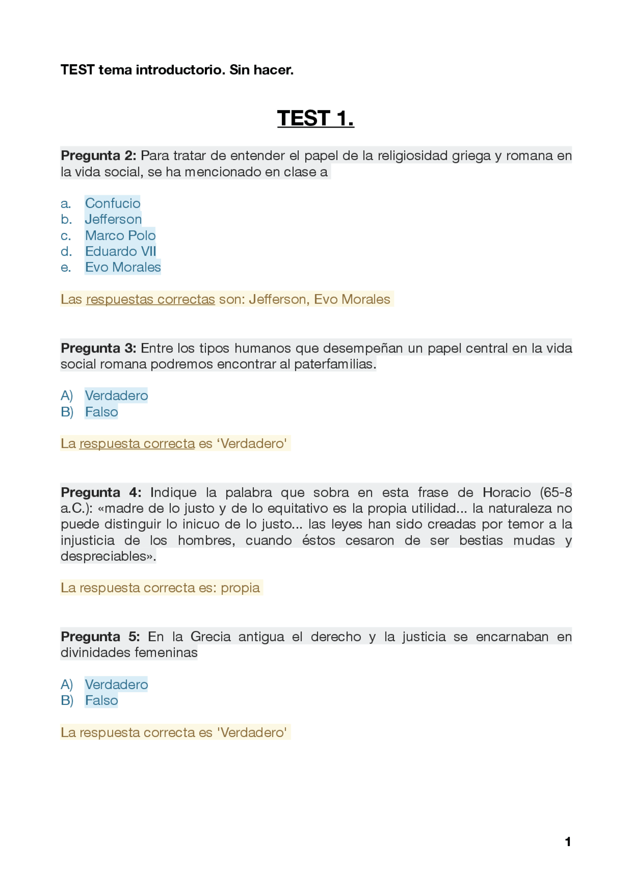 TESTS ASIGNATURA TEORÍA Y PRÁCTICA DE LOS DERECHOS HUMANOS | Esercizi ...