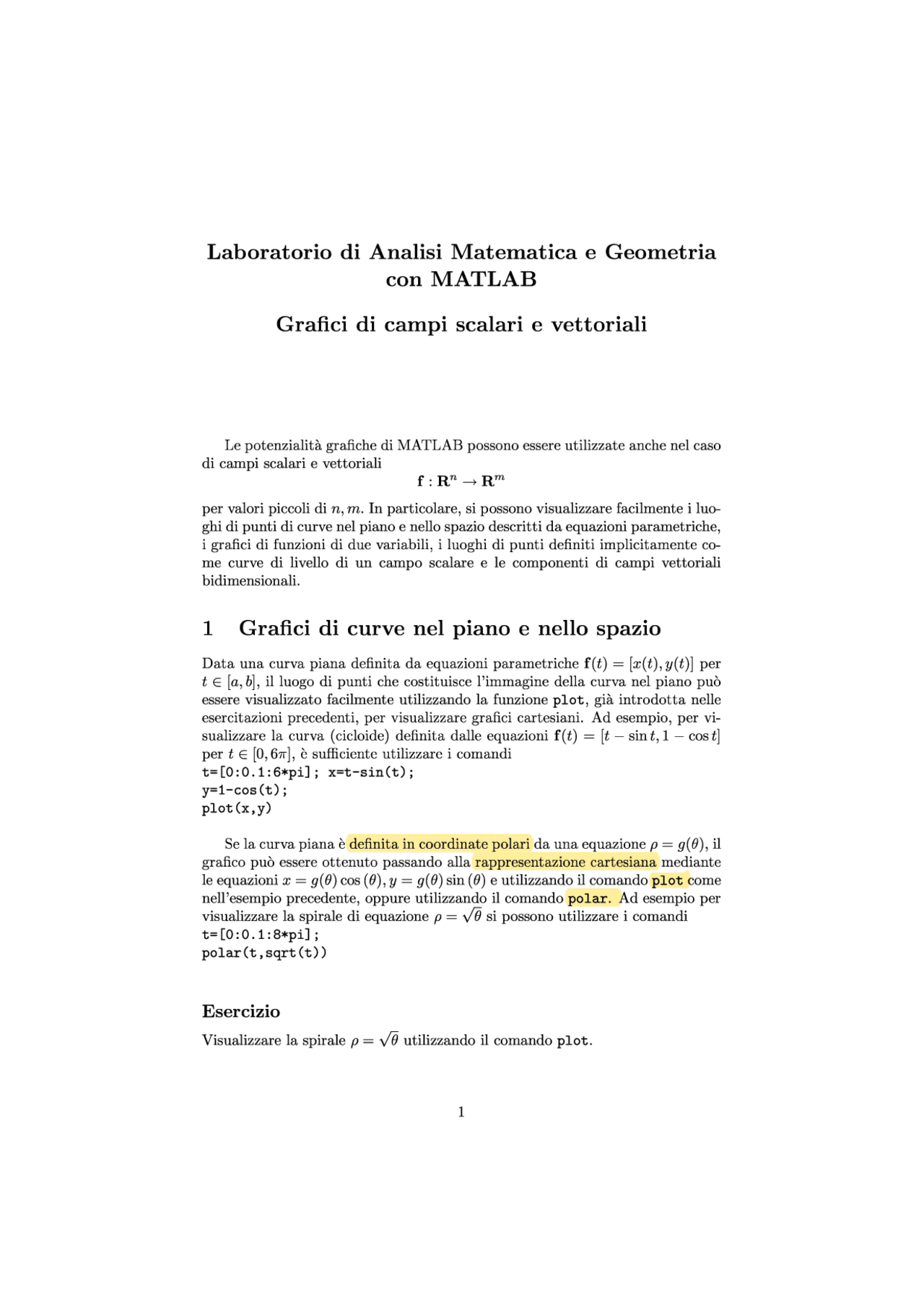 Grafici Di Campi Scalari E Vettoriali Su Matlab Docsity
