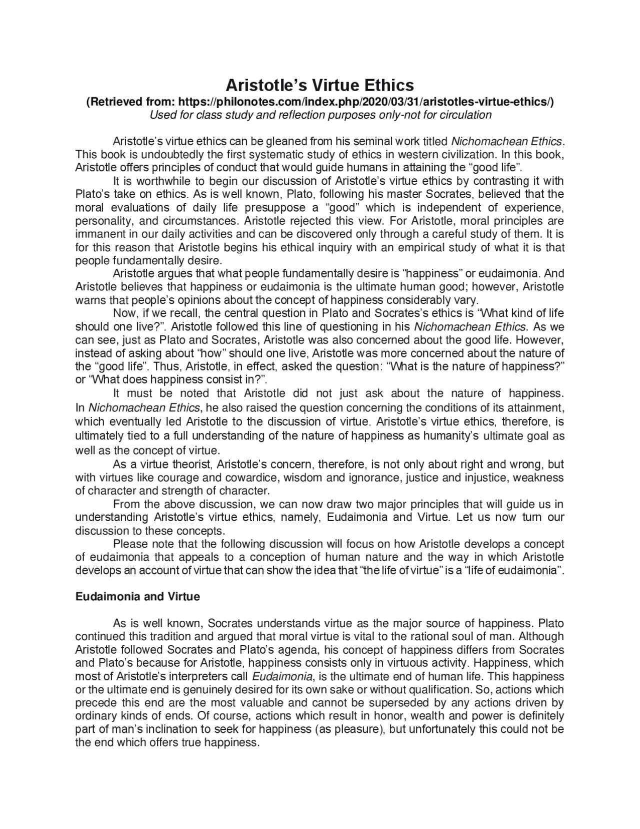 Required Reading for Ethics - Docsity