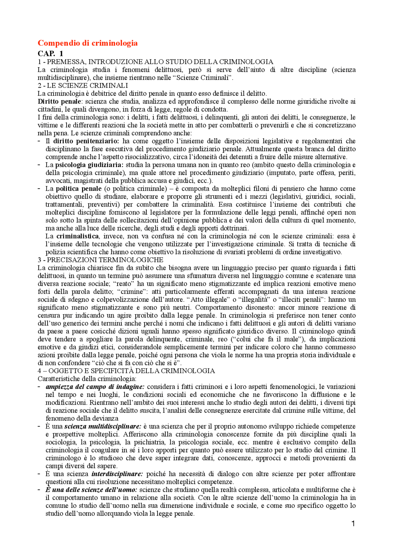 Compendio Di Criminologia Riassunto Docsity
