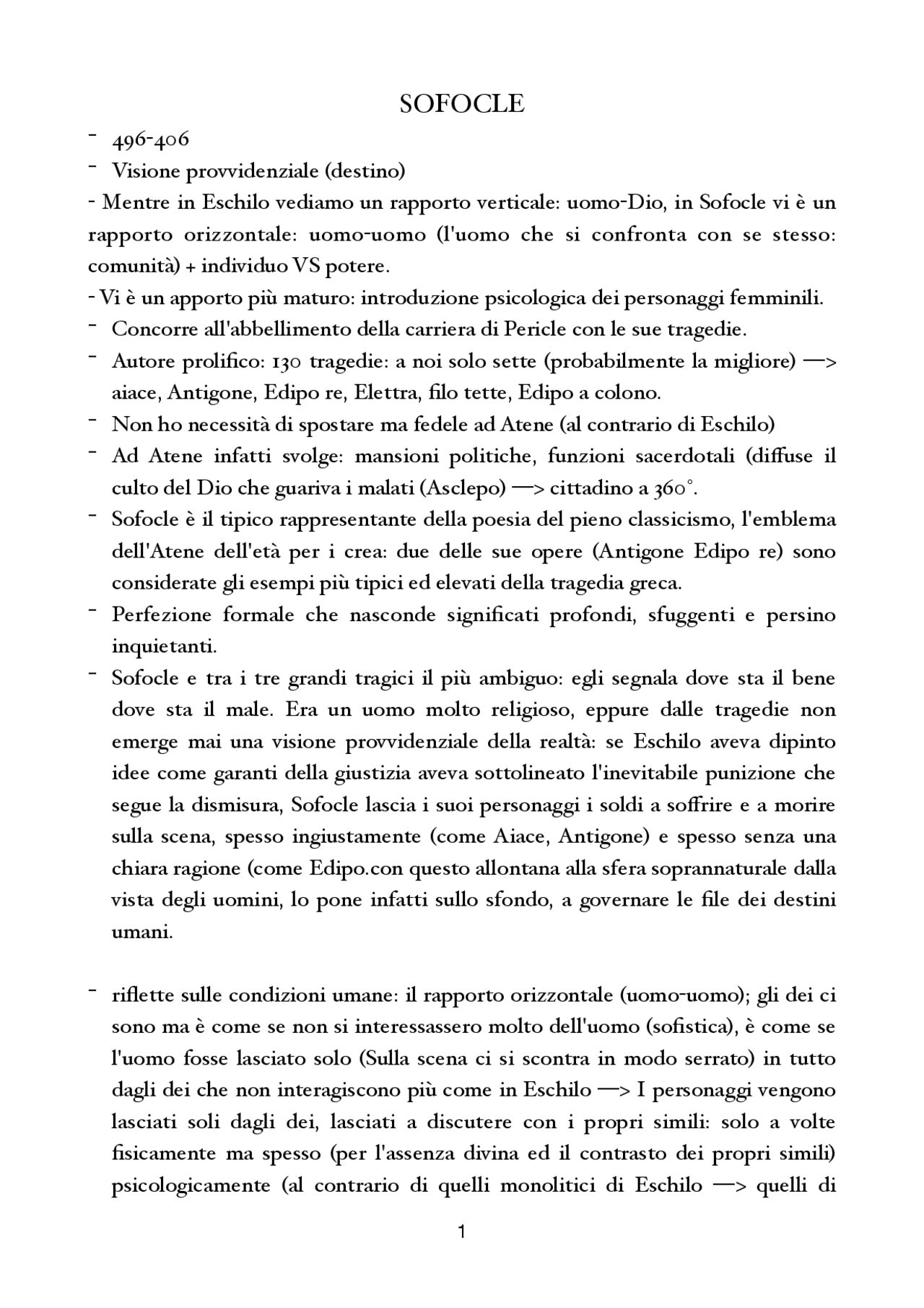 SOFOCLE - Letteratura Greca - Docsity