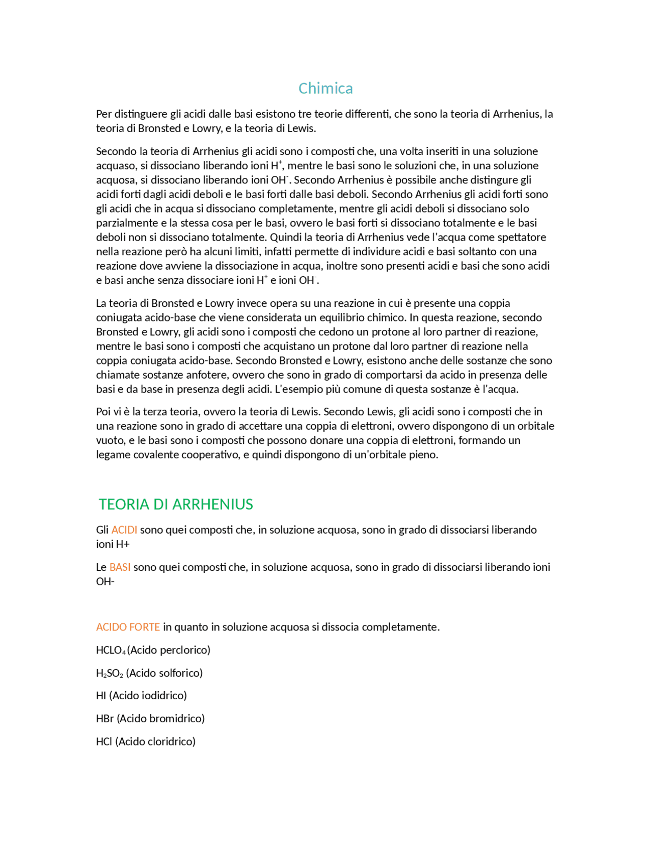 Teoria Acidi E Basi Notes De Chimie Docsity