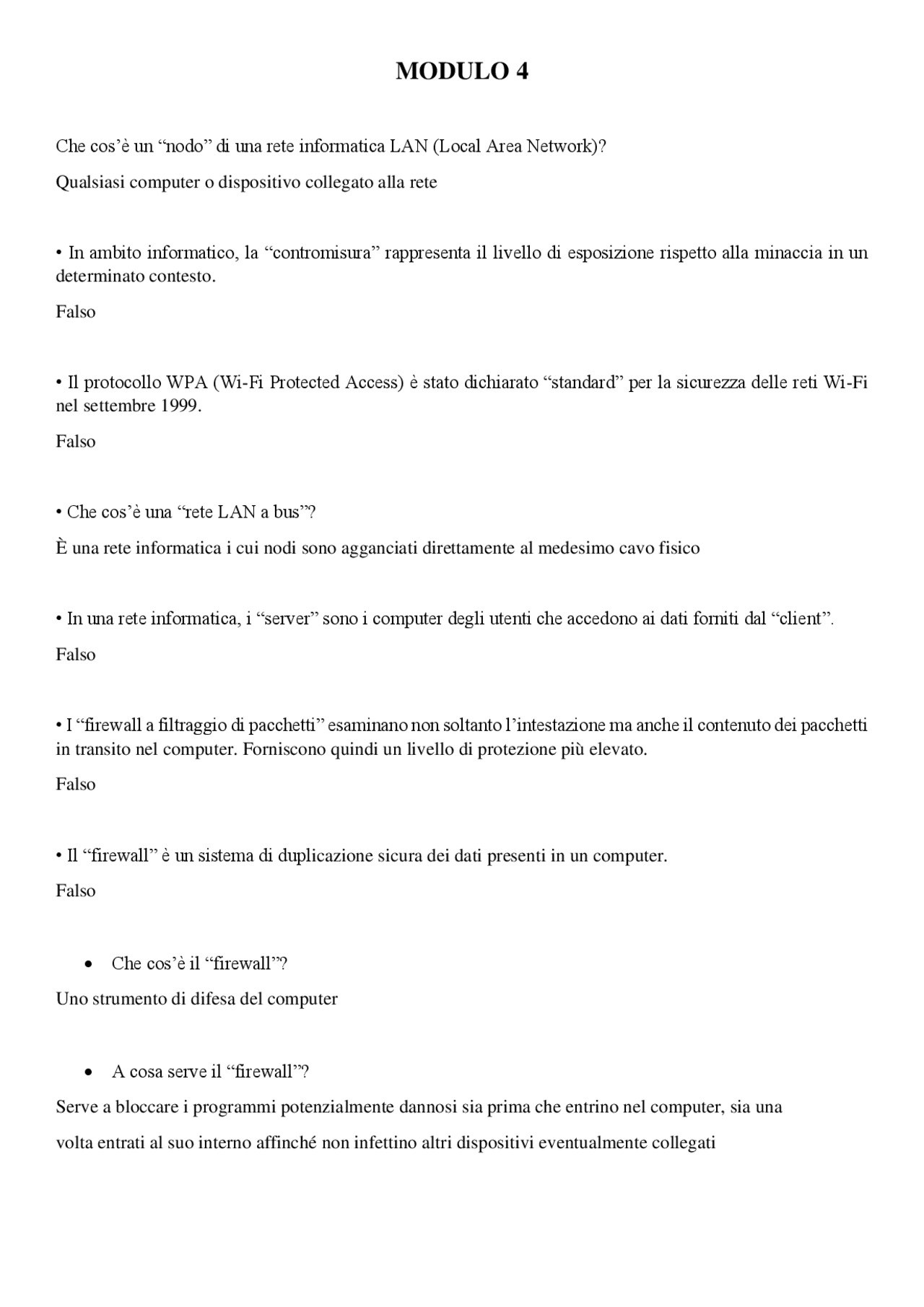 Modulo 4 - 7 MODULI Eipass - Aggiornato al 17 maggio 2021 - Docsity