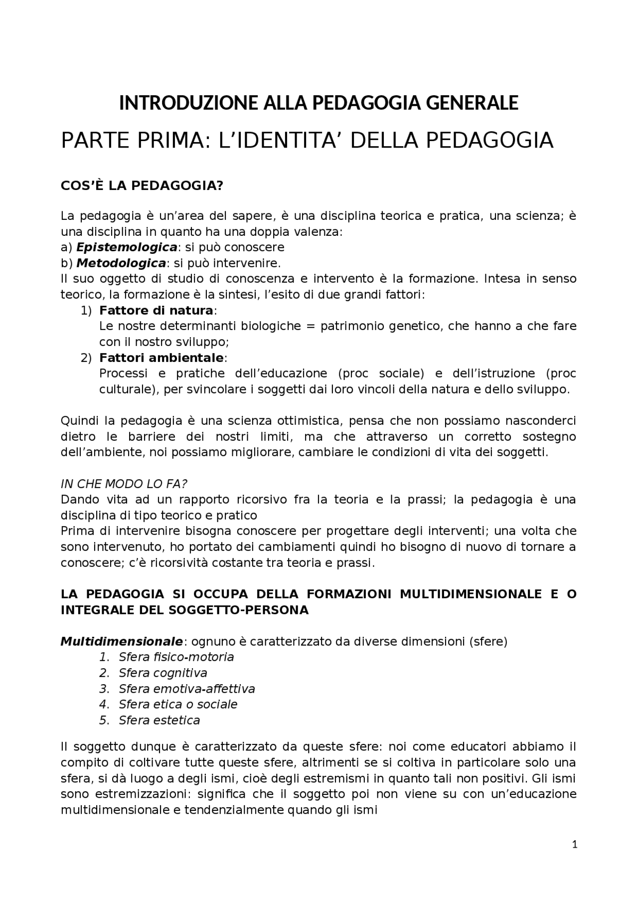 Parte 1 Introduzione Alla Pedagogia Generale Docsity