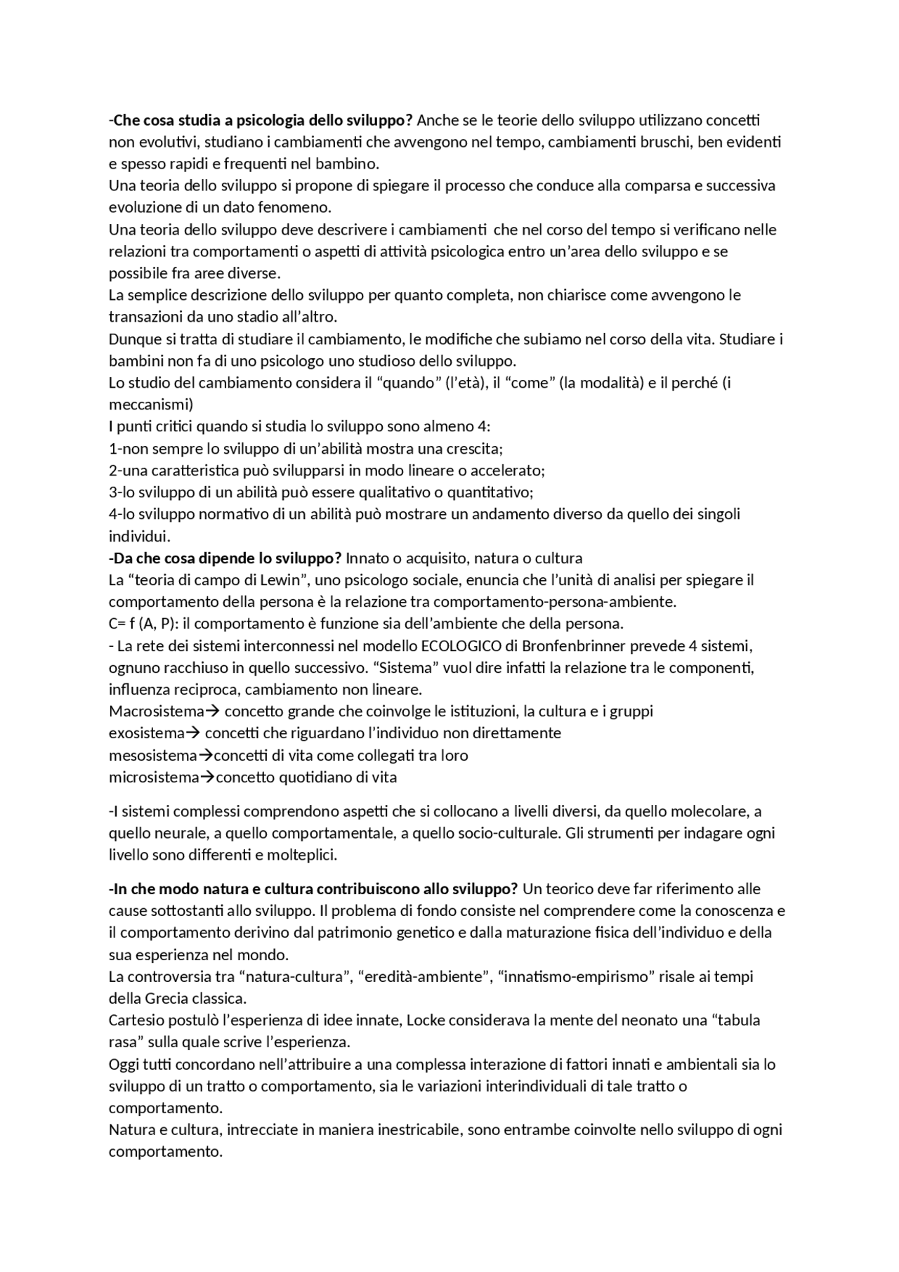Teorie Dello Sviluppo Psicologico Docsity