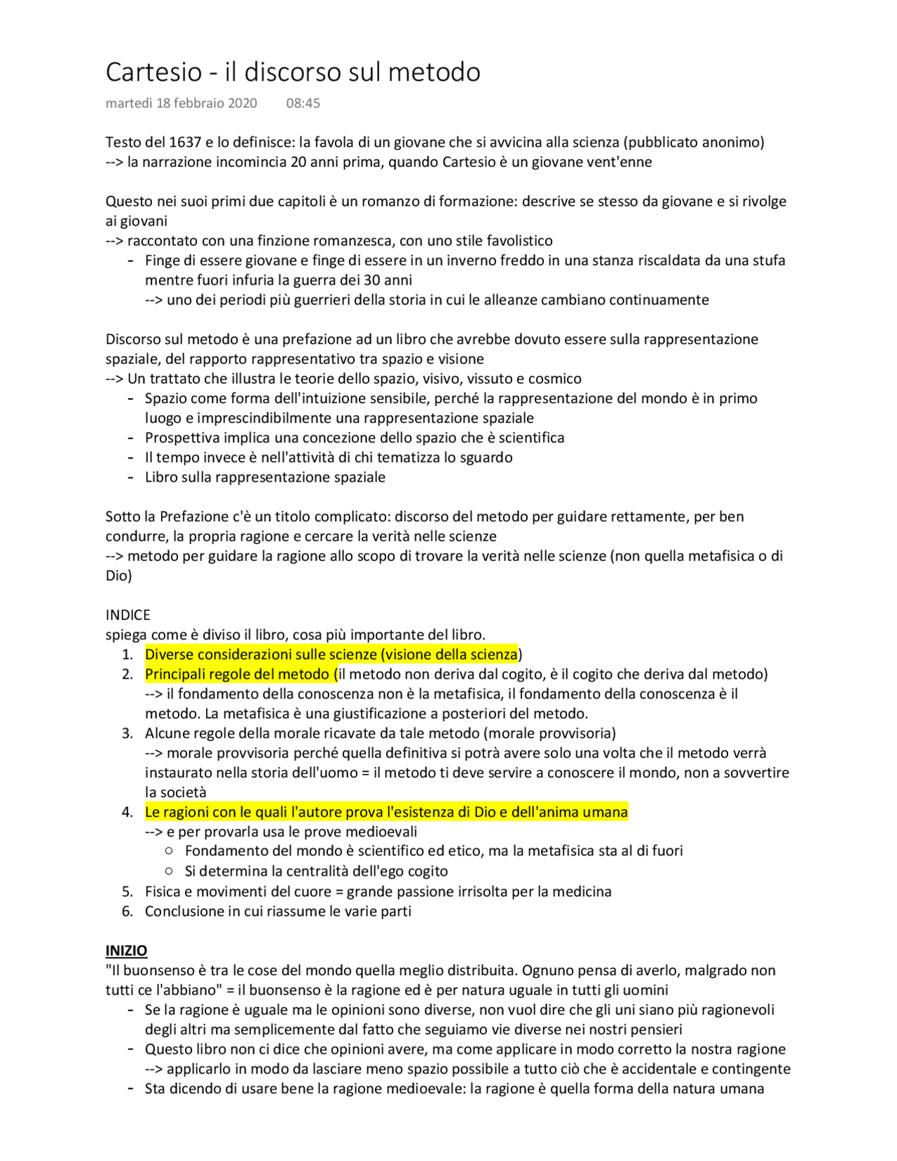 Cartesio Il Discorso Sul Metodo Docsity