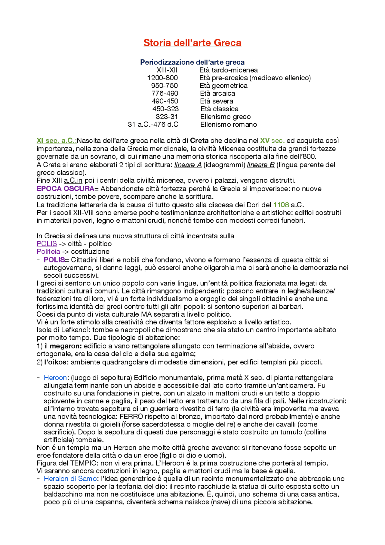 Appunti Completi Arte Antica Greca Docsity