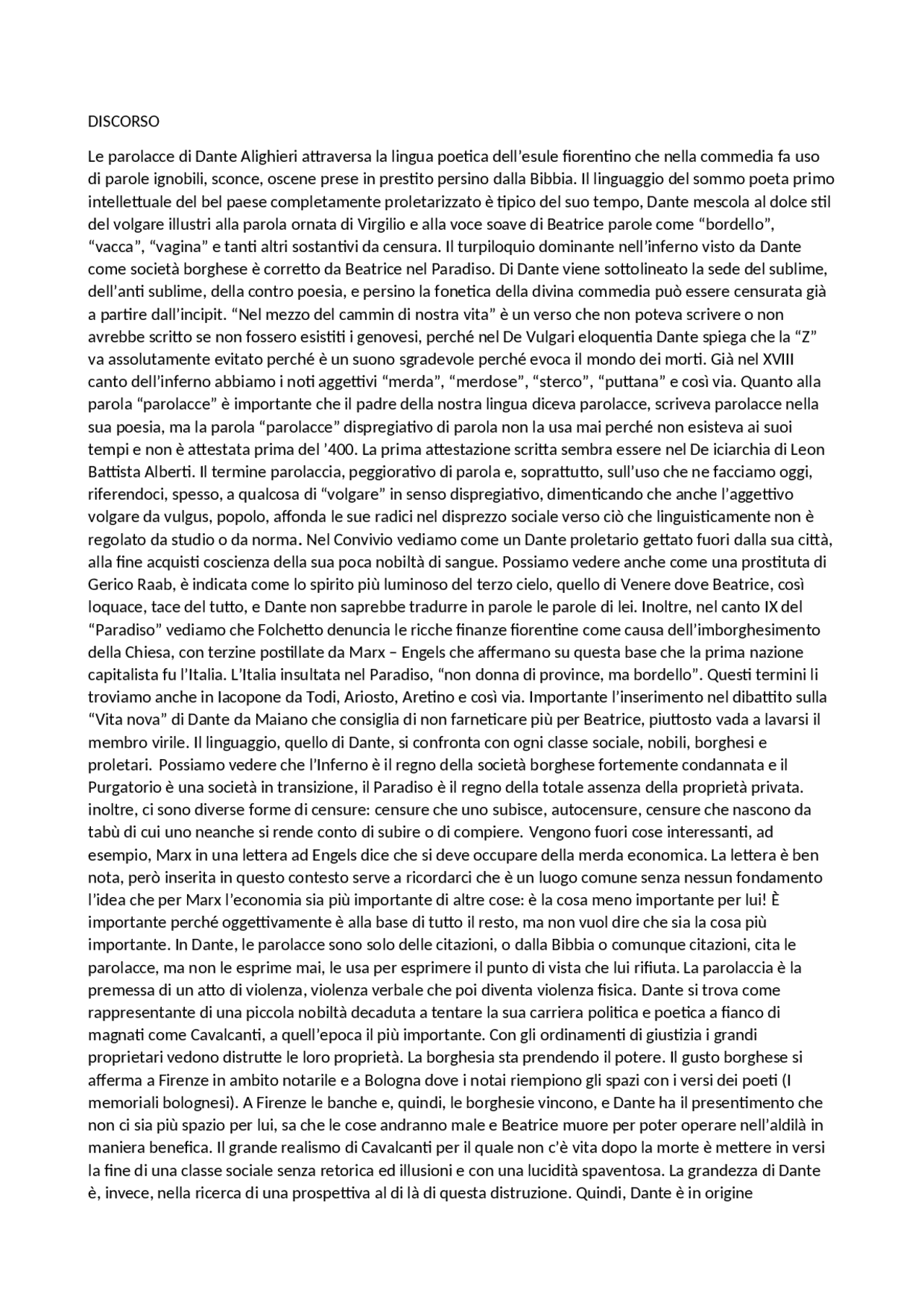 LE PAROLACCE DI DANTE ALIGHIERI | Appunti di Filologia dantesca | Docsity