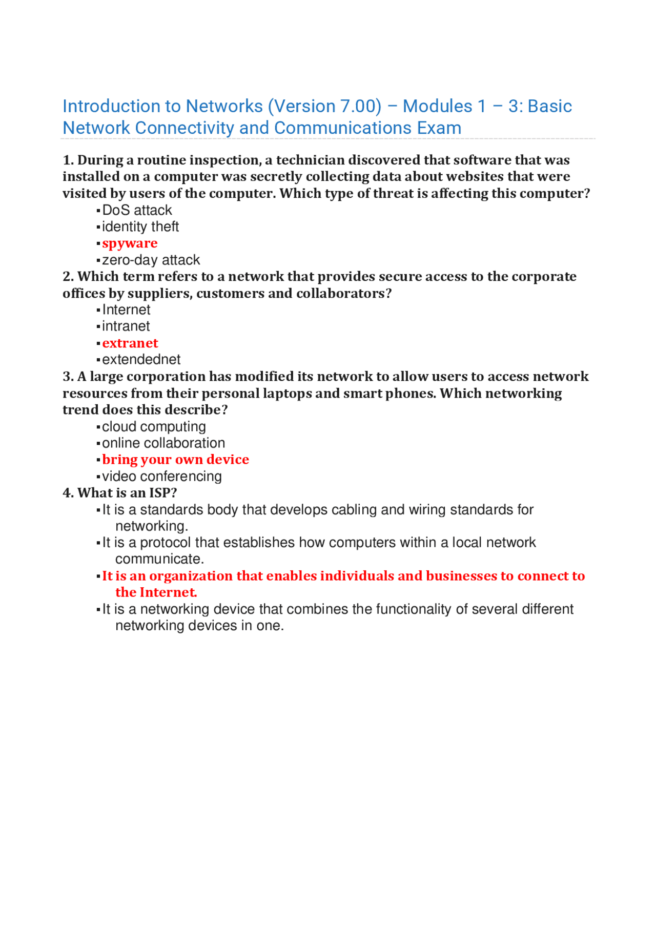 Cisco Ccna V7 Introduction To Networks Esame Teorico Moduli 1 3