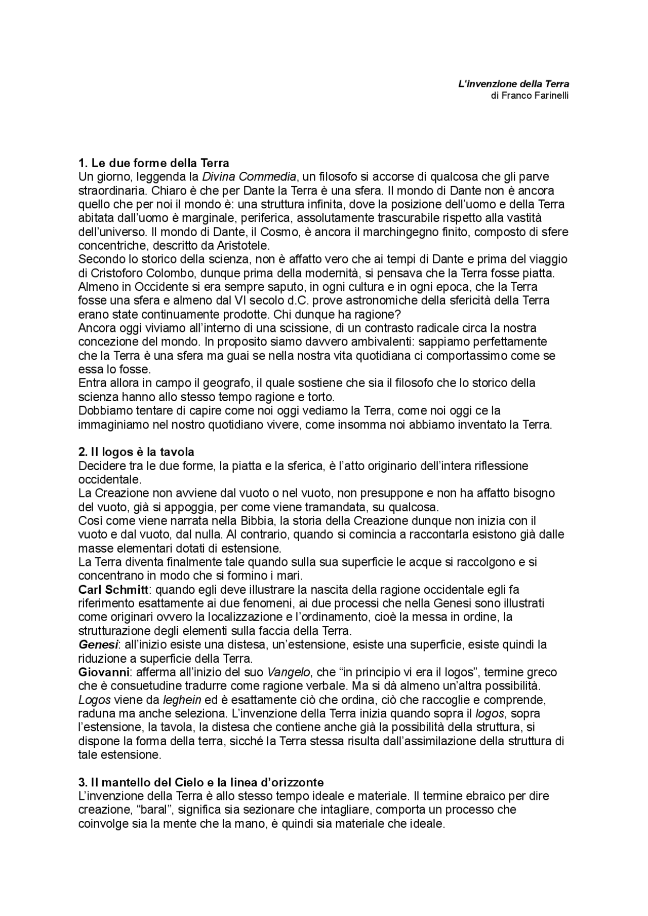 Linvenzione Della Terra” Di Franco Farinelli Docsity