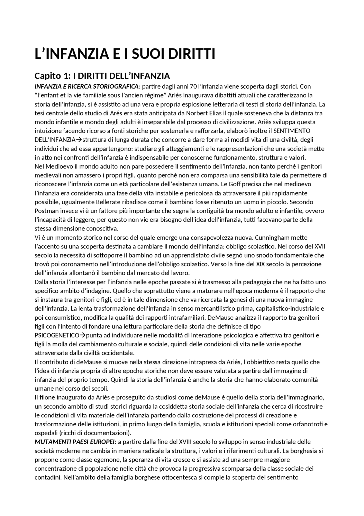 Linfanzia E I Suoi Diritti Docsity