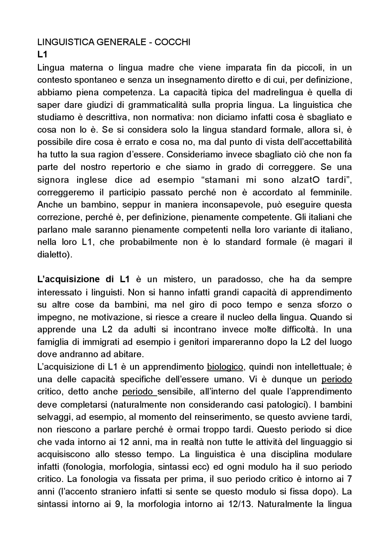 Linguistica Generale Cocchi Docsity