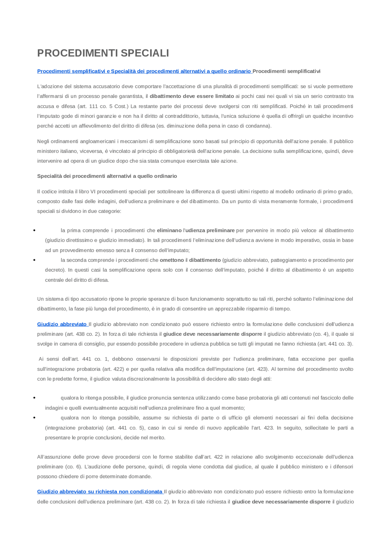 Procedimenti Speciali Parte 1 Docsity