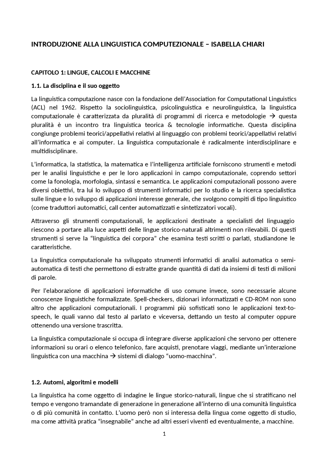 Introduzione alla linguistica computazionale - Docsity