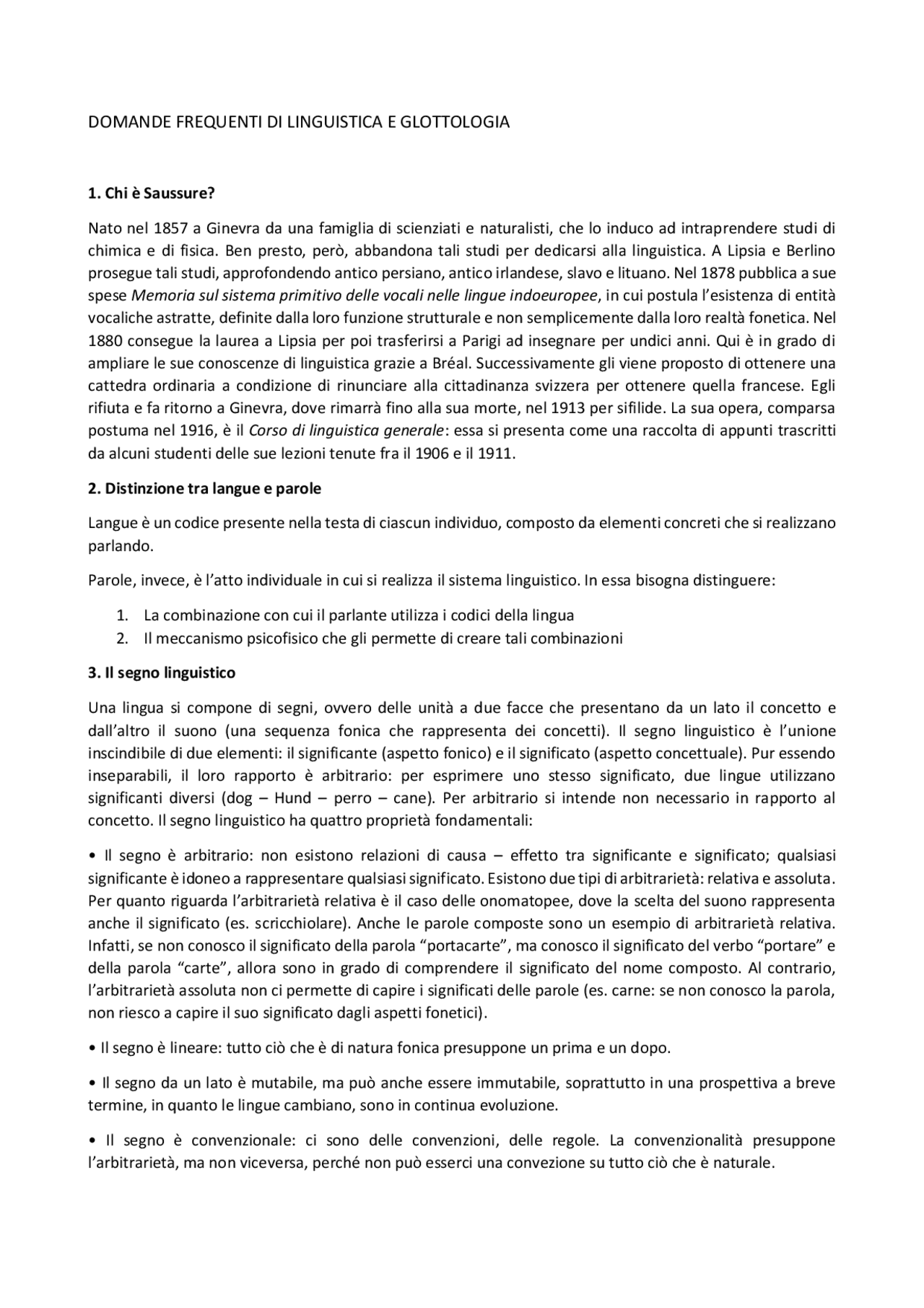 Linguistica E Glottologia Domande Frequenti Docsity