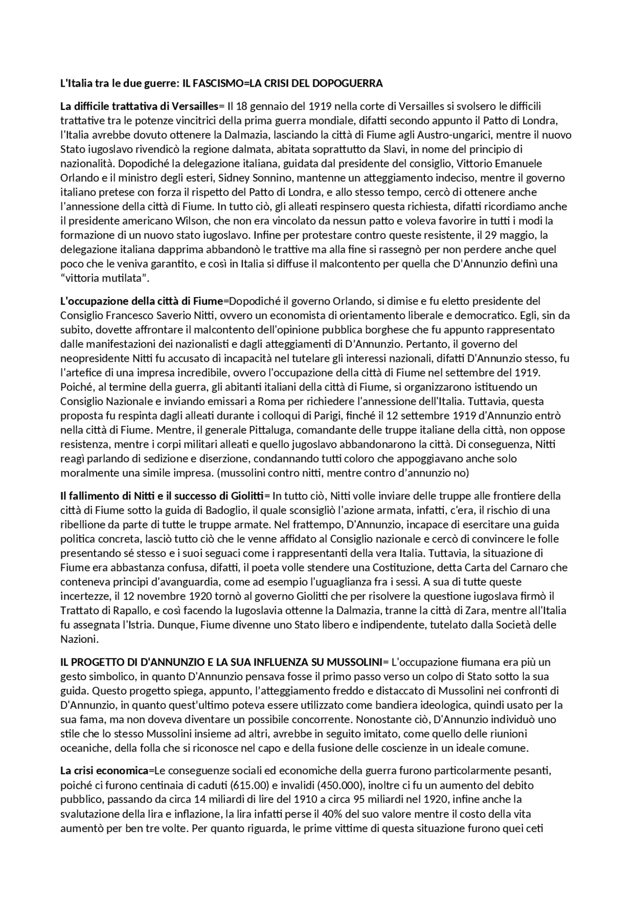 Il fascismo e la crisi del 29 - Docsity