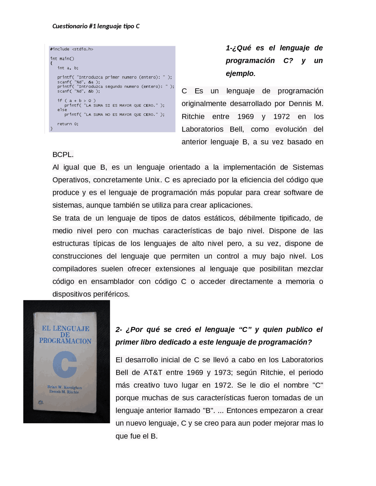 Cuestionario C Con Información Completa Resúmenes De Programación C