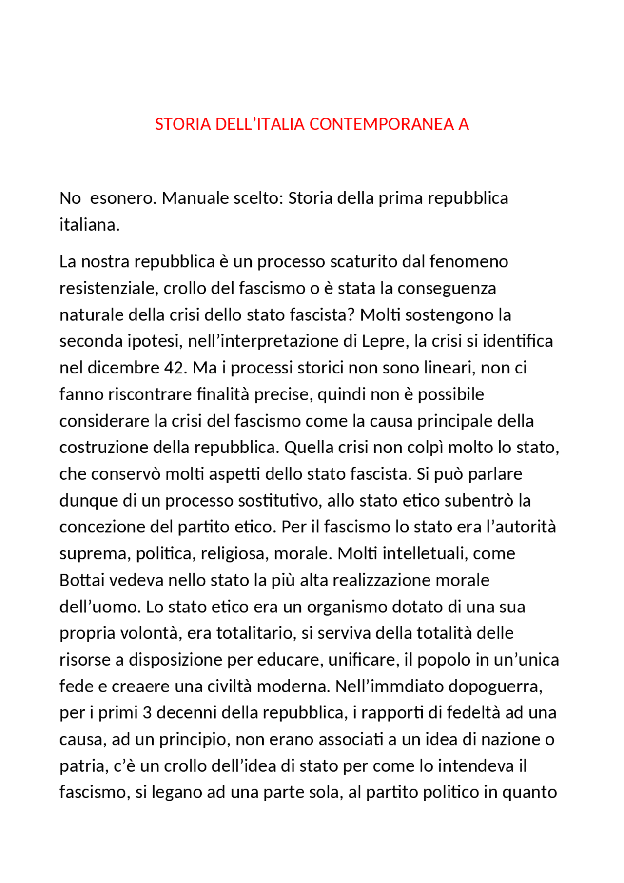 Storia Dell'Italia Contemporanea - Docsity