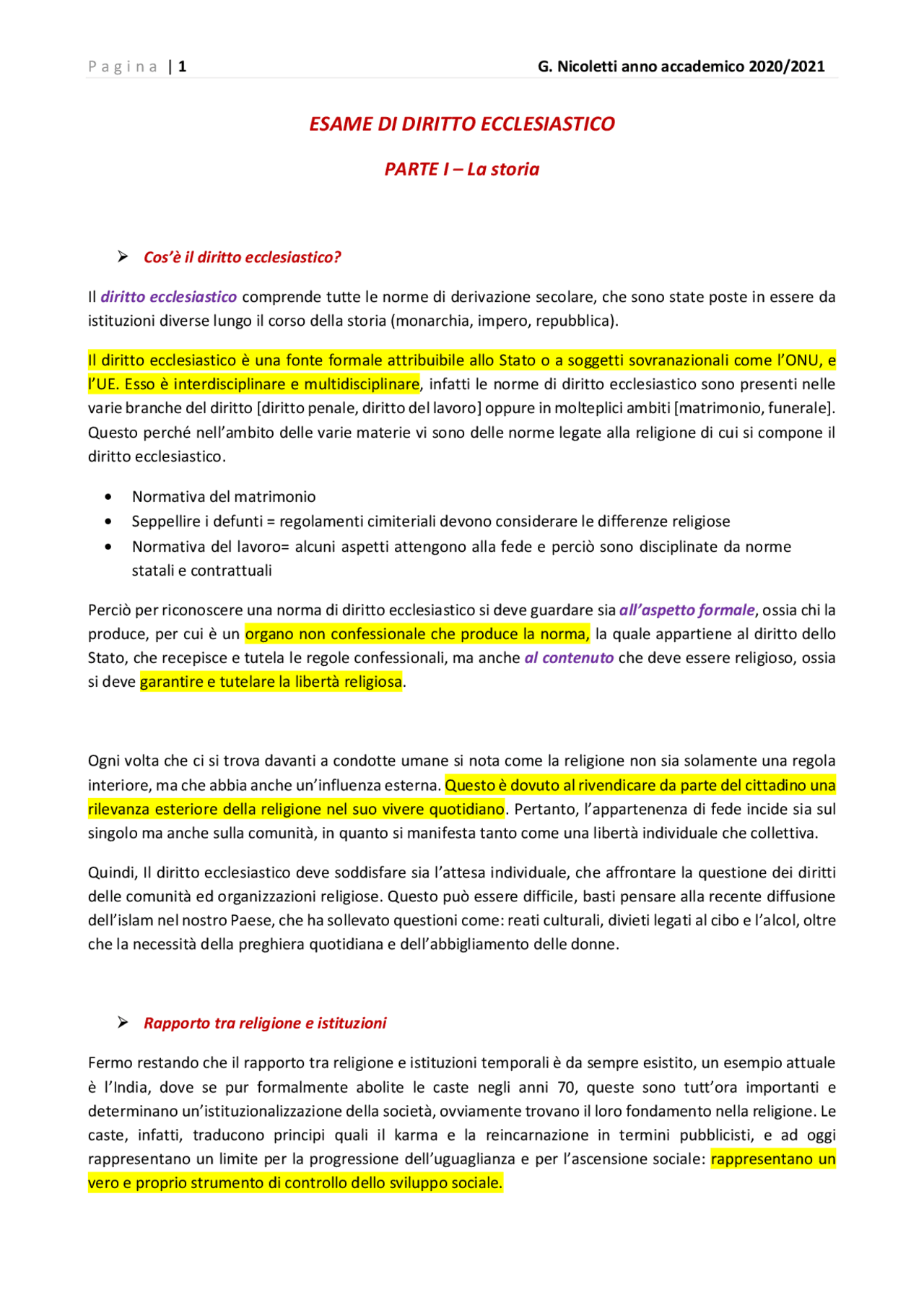 Diritto Ecclesiastico Docsity