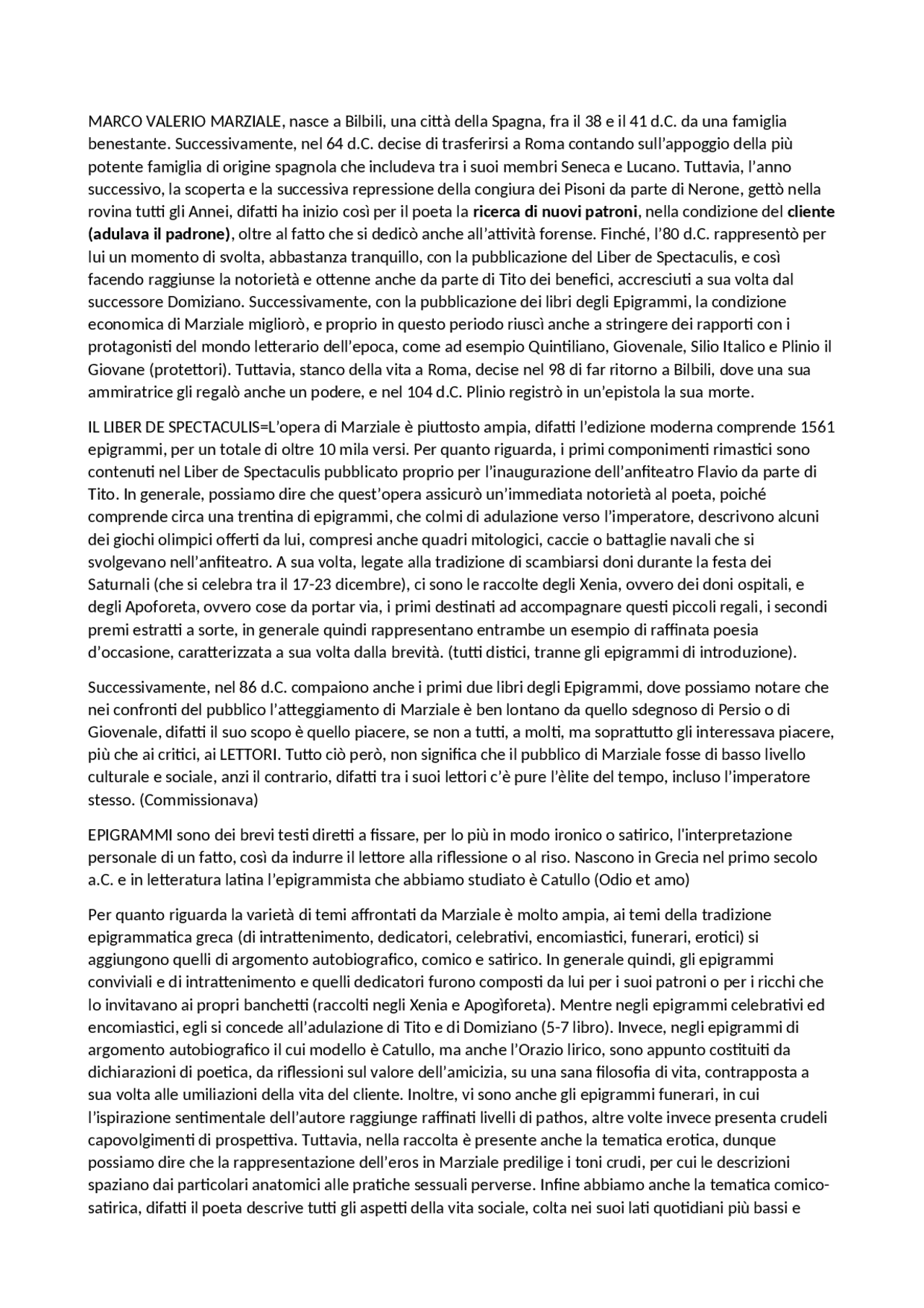 Tacito e Marziale latino - Docsity