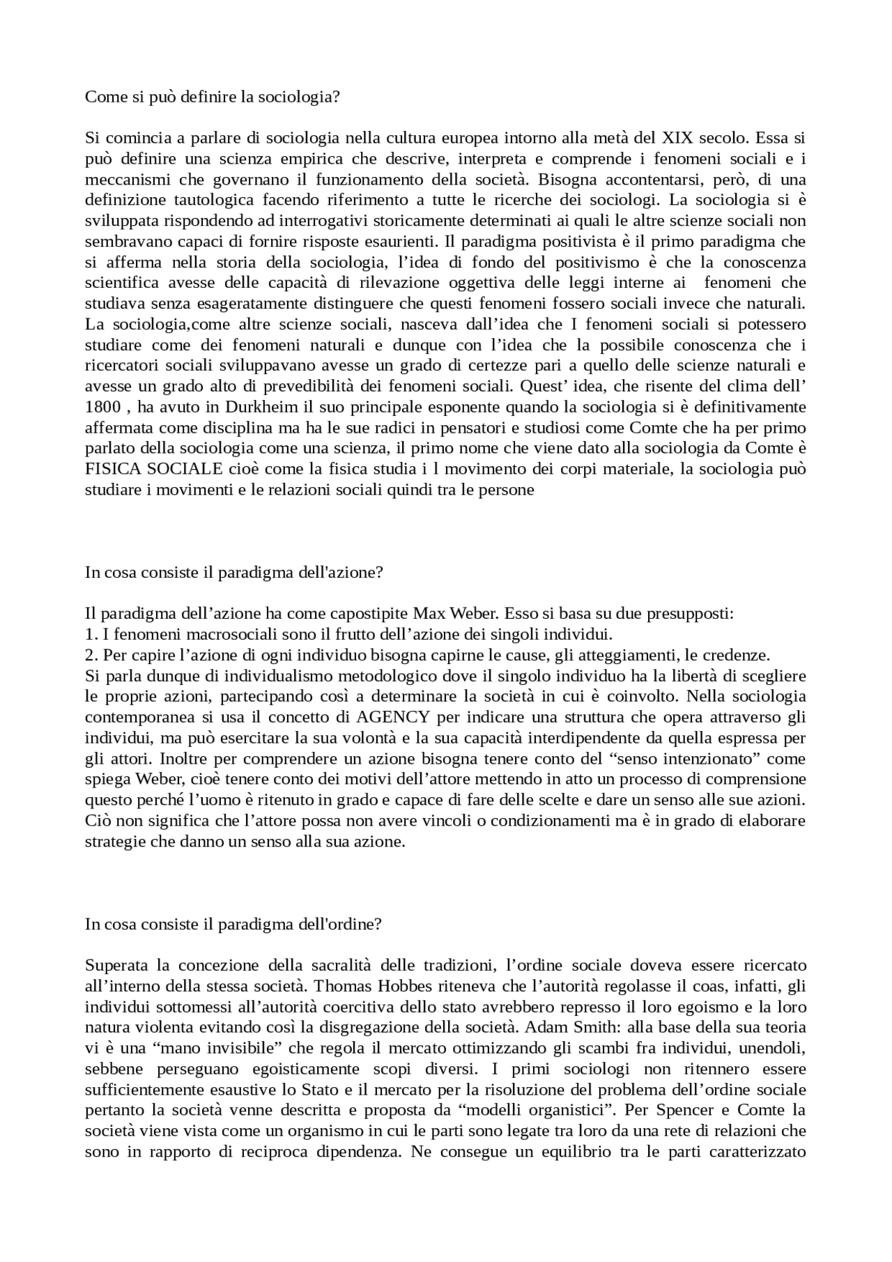 Domande Aperte Sociologia Generale Docsity
