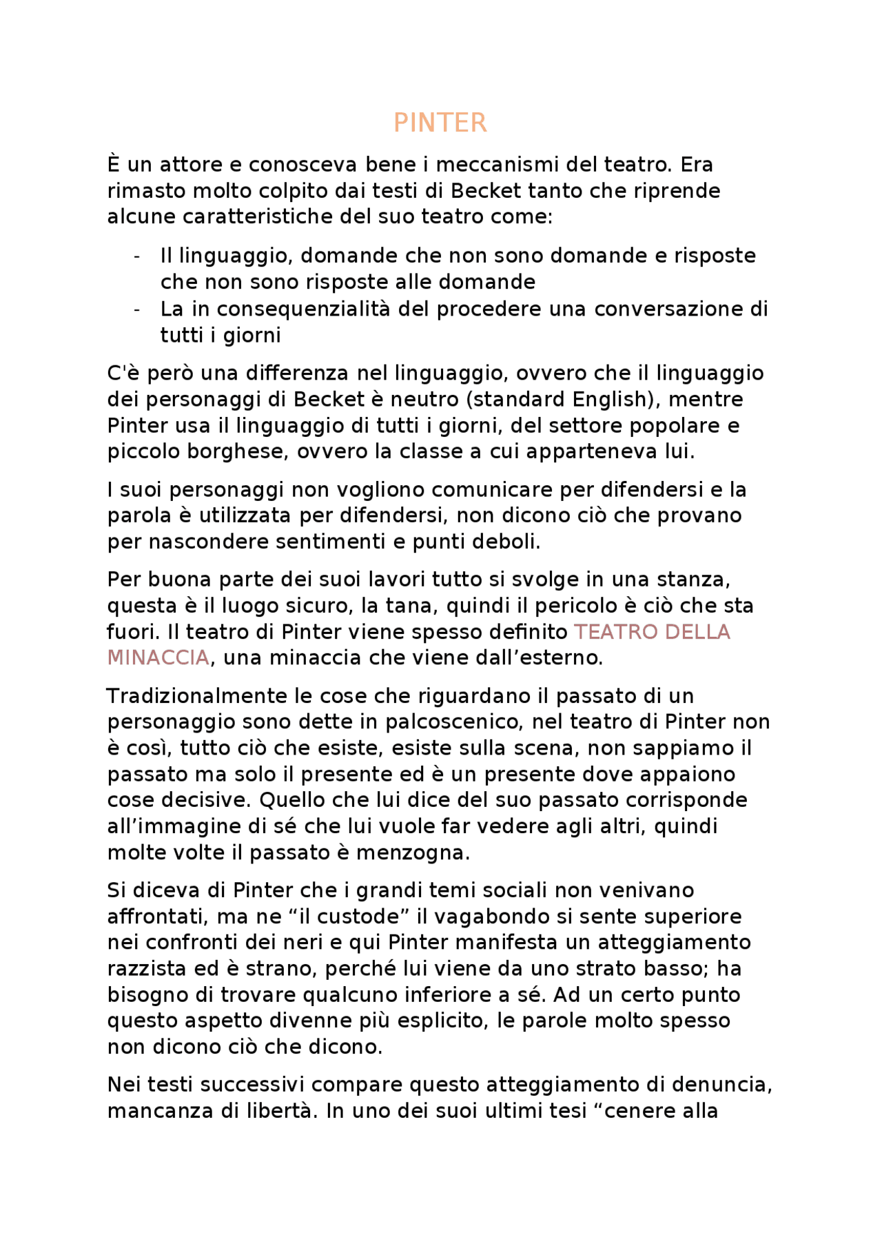 Analisi di Pinter, The Room - Docsity