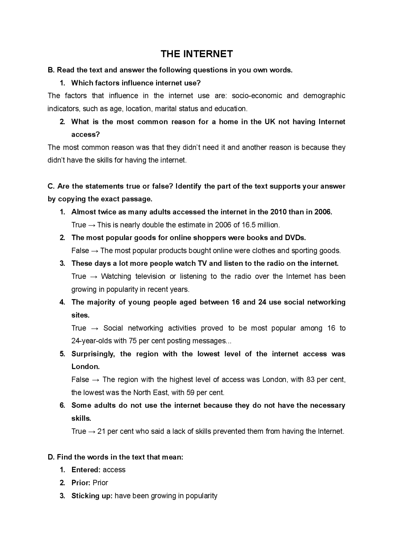 Preguntas the internet inglés - Docsity