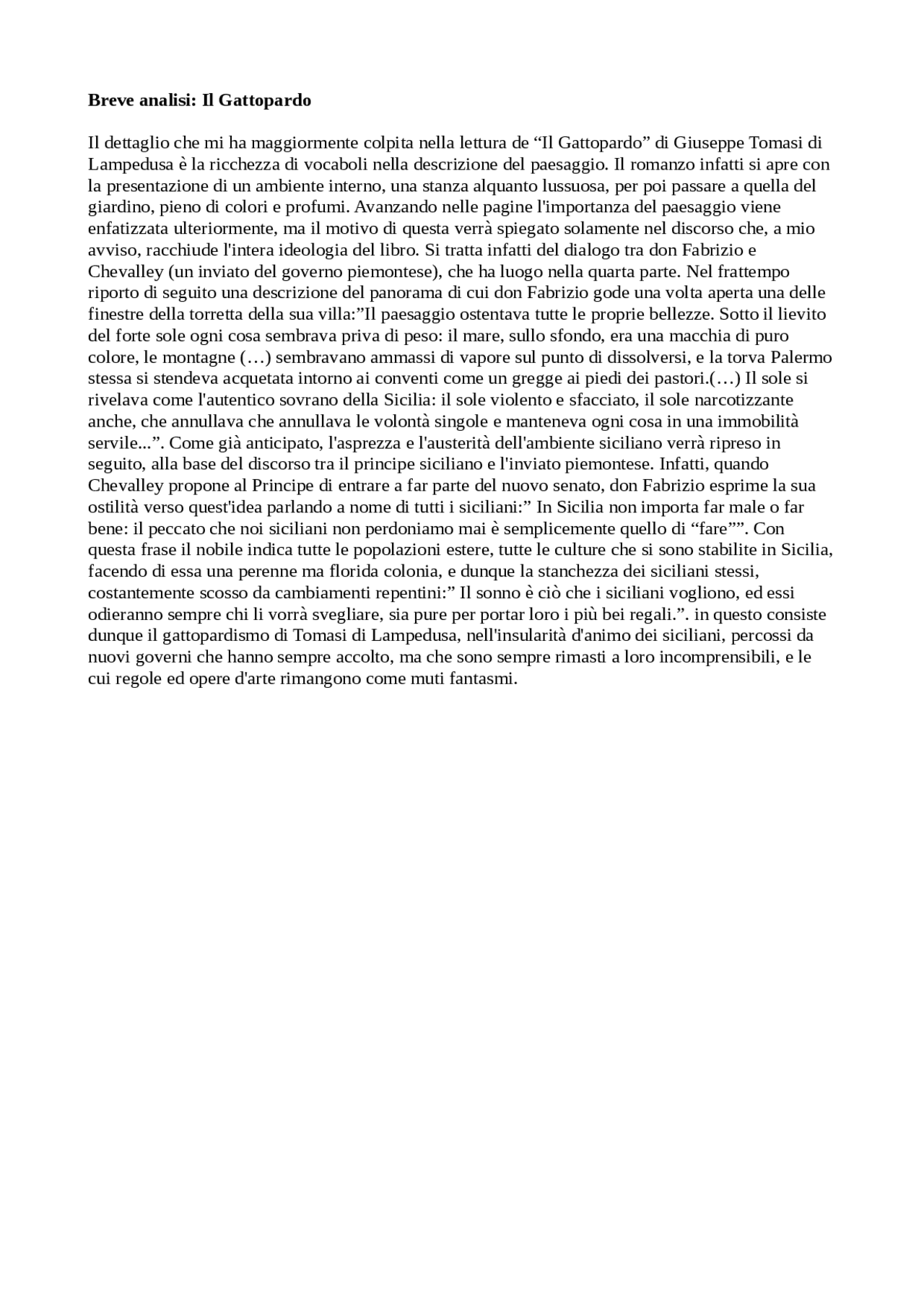 Breve Analisi Il Gattopardo Docsity