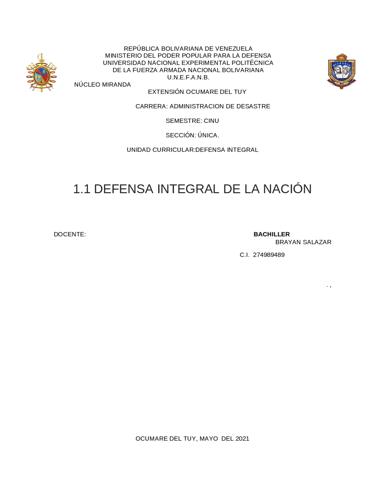 Defensa integral de la nación - Docsity