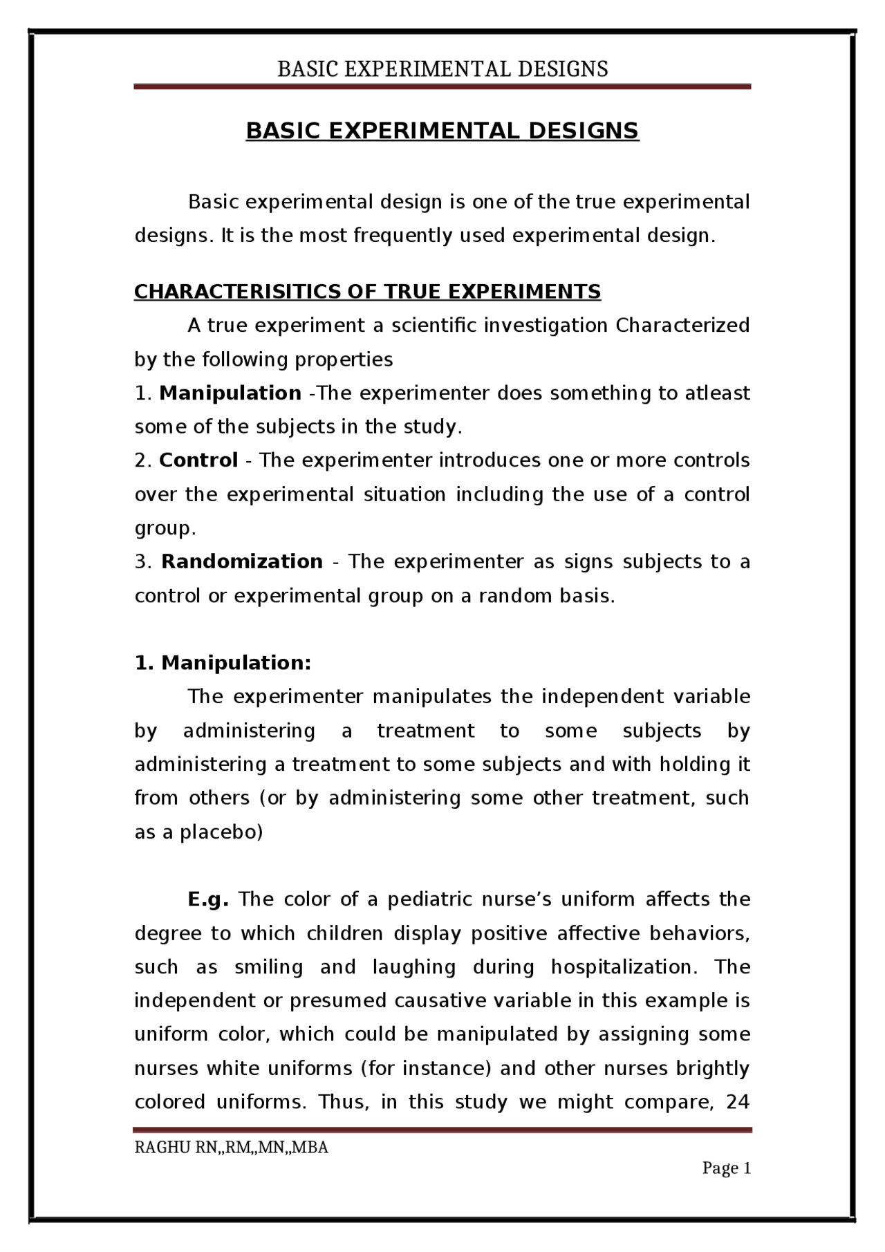 BASIC EXPERIMENTAL DESIGNS - Docsity