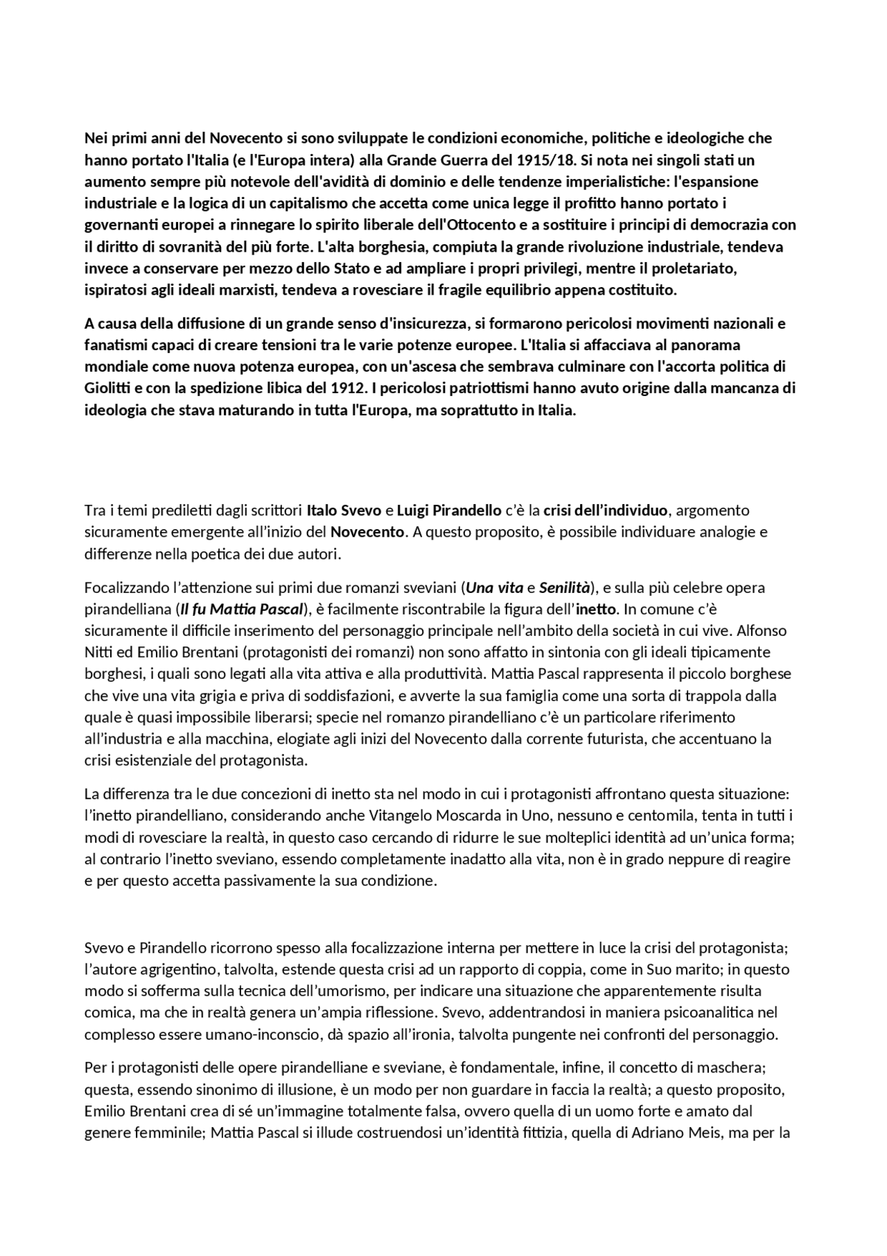 Tema su italo svevo e luigi pirandello - Docsity