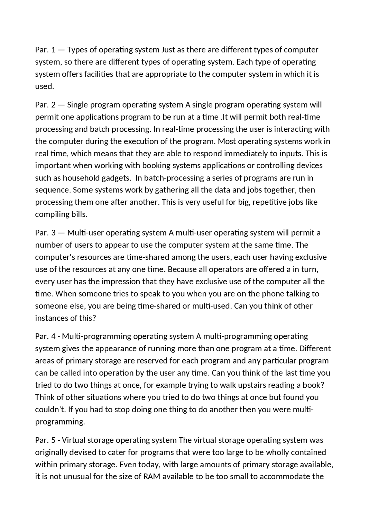 Types Of Operating System Docsity