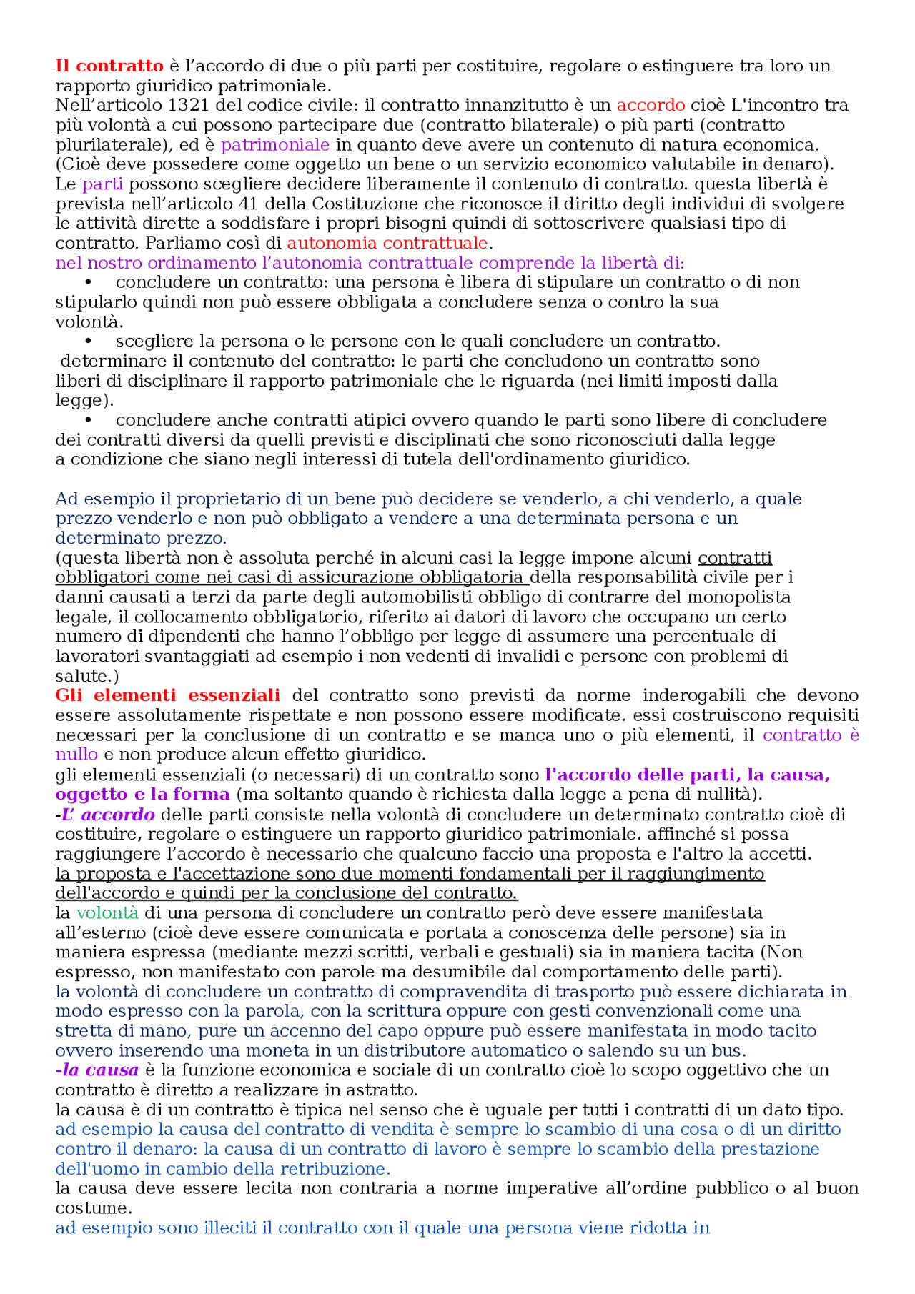 Diritto:Il contratto - Docsity