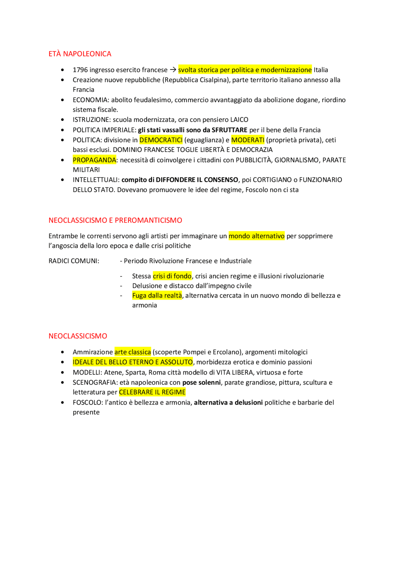 Neoclassicismo E Preromanticismo Docsity