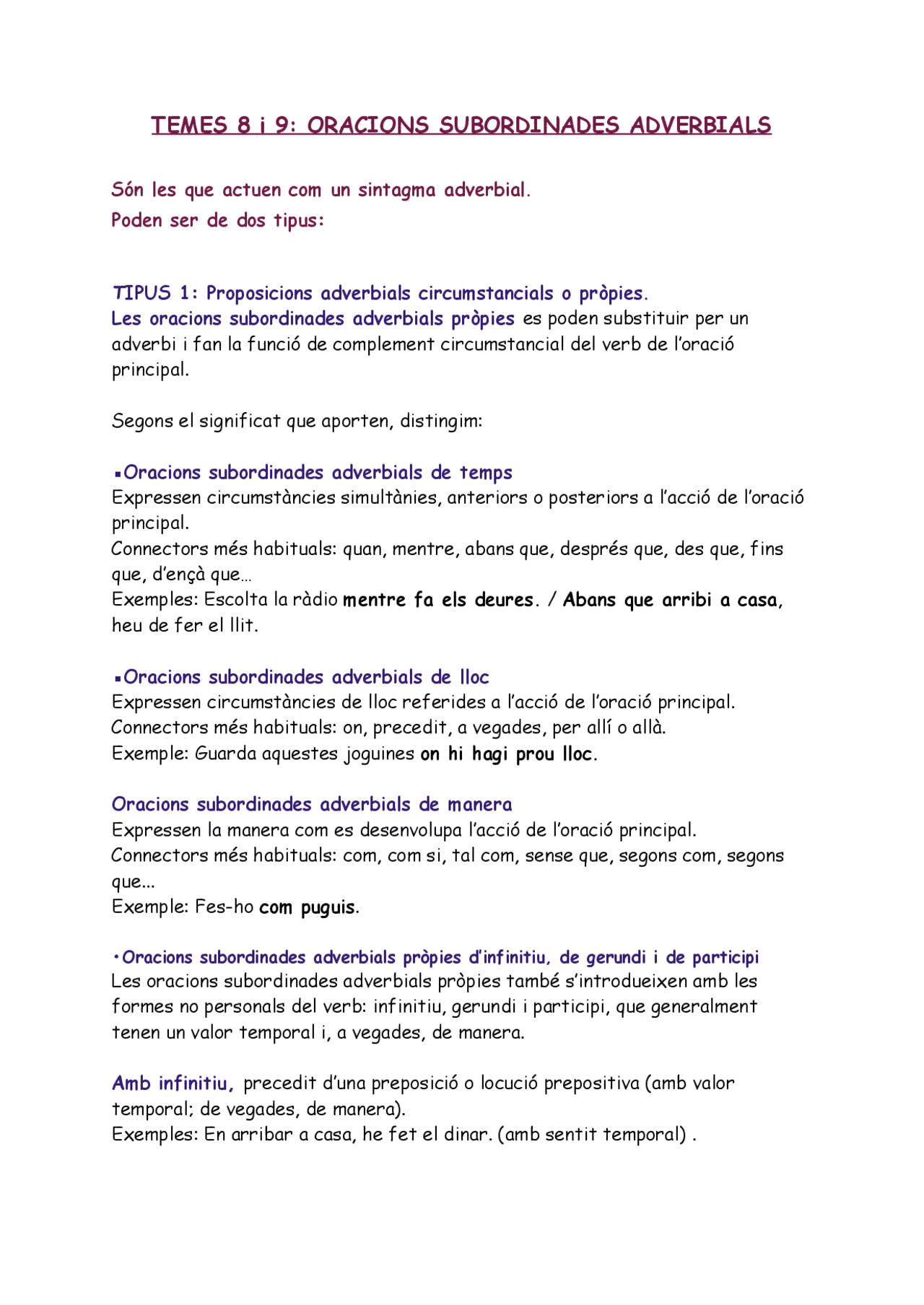 Temes 8 I 9 Oracions Subordinades Adverbials Docsity