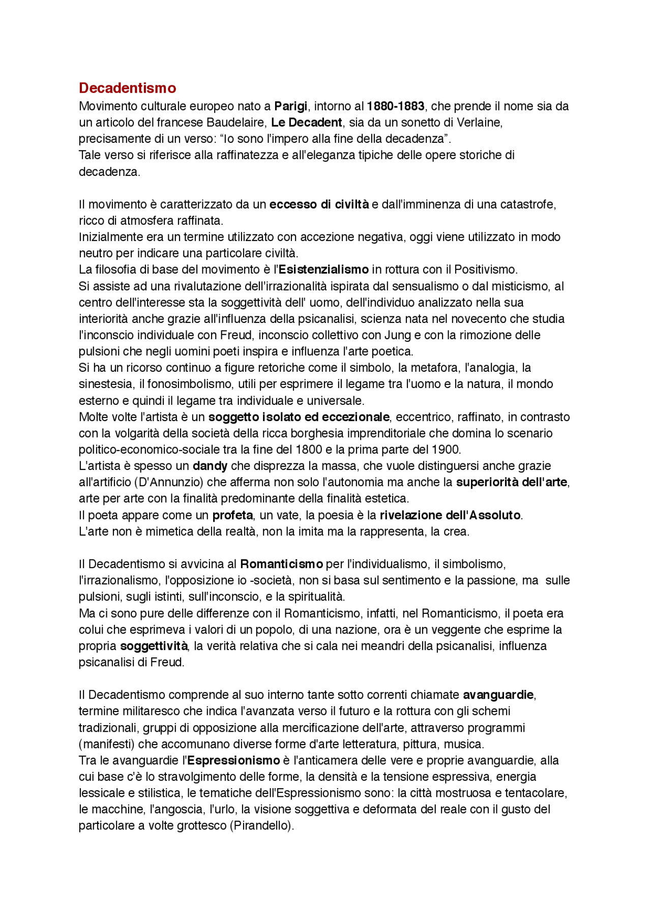 Decadentismo Carducci E Pascoli Docsity