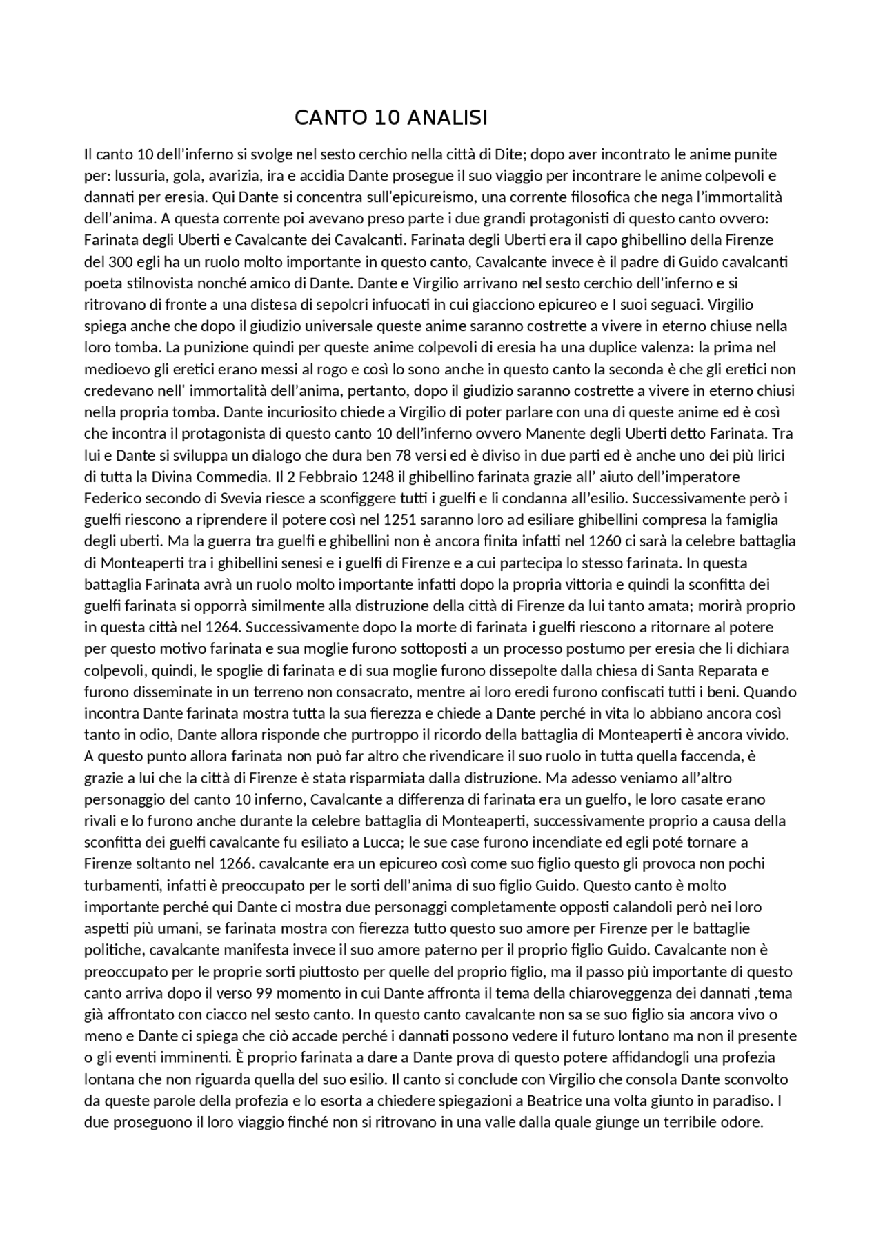 Divina commedia CANTO 10 CANTO 5 CANTO 6 - Docsity