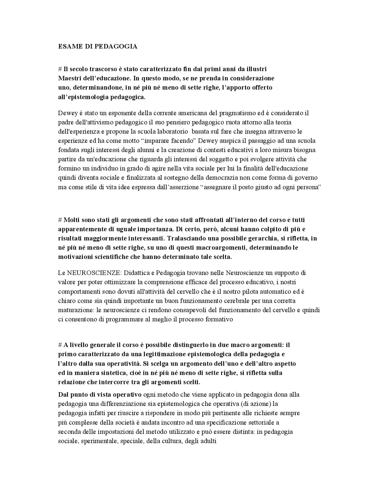 Pedagogia Generale Ecampus Prof Mancini Risposte Aperte Docsity